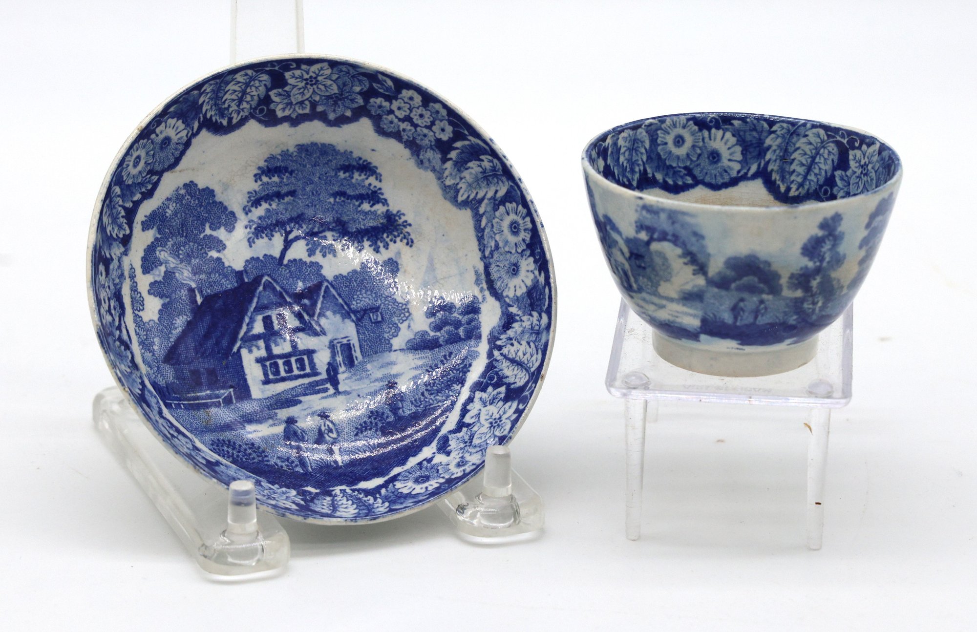 Circa 1820's Blue And White Cup And Saucer Miniature - Shippable #18073 ...