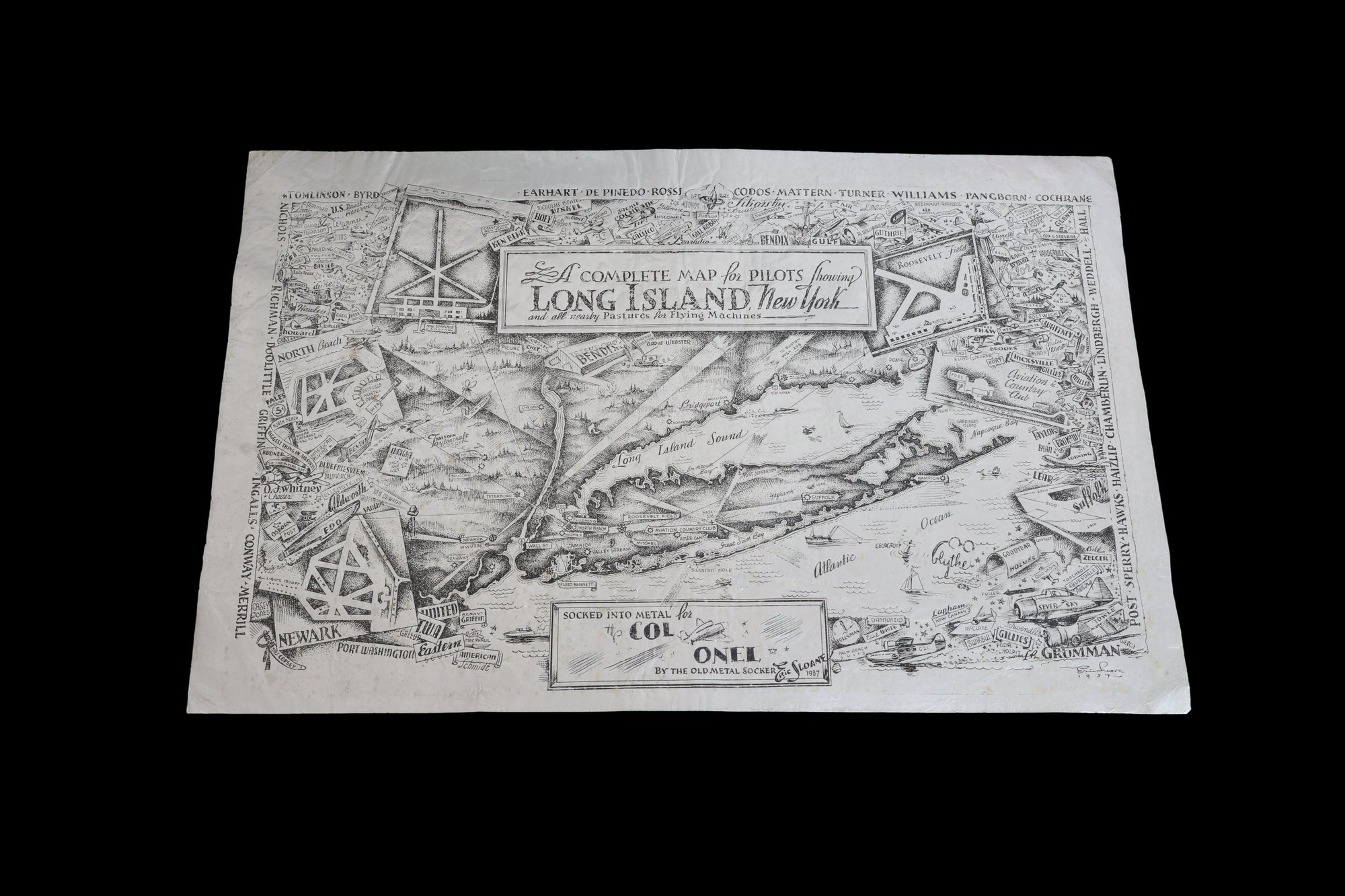 Eric Sloane's Long Island AIrfields Foil Map, 1937 Few Remain ...
