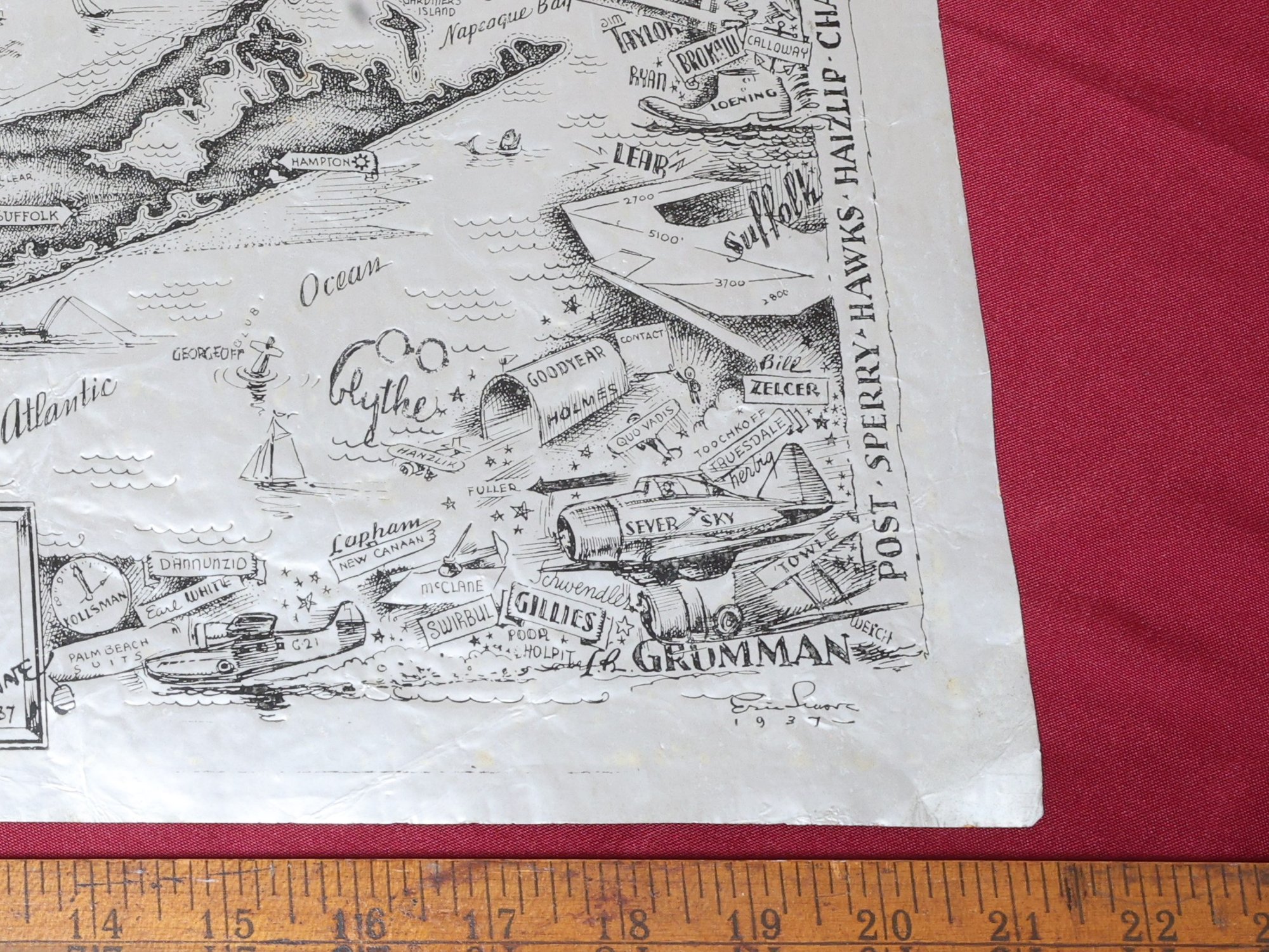 Eric Sloane's Long Island AIrfields Foil Map, 1937 Few Remain ...