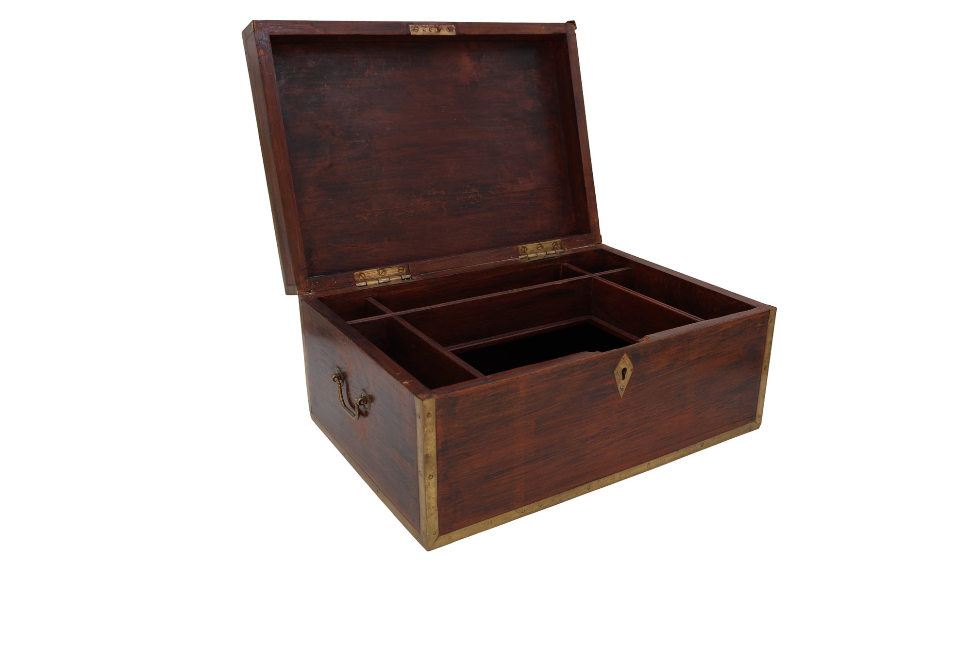 Large Antique Wooden Box With Brass Inlay And Handles- Shippable #18906 ...