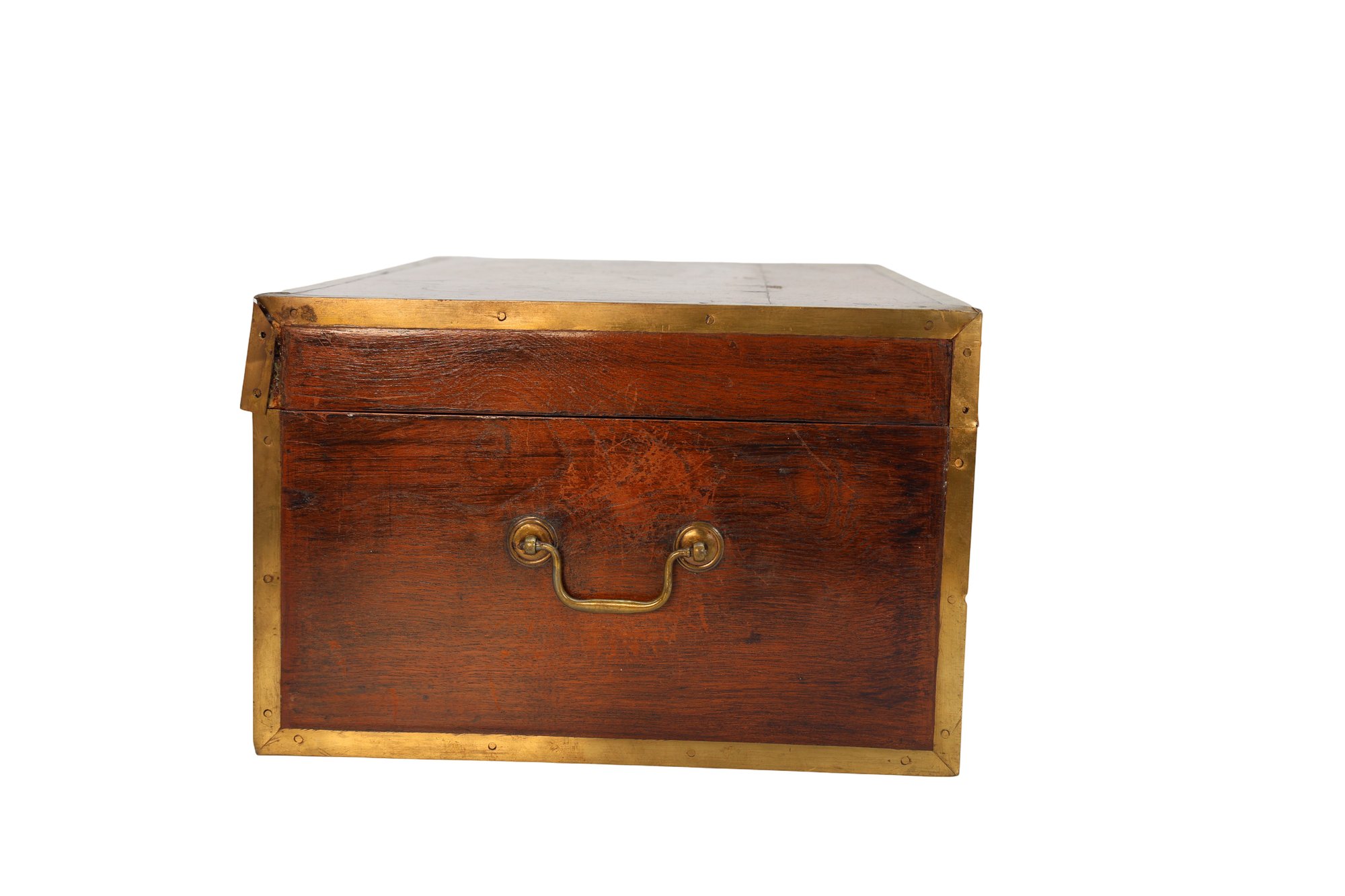 Large Antique Wooden Box With Brass Inlay And Handles- Shippable #18906 ...