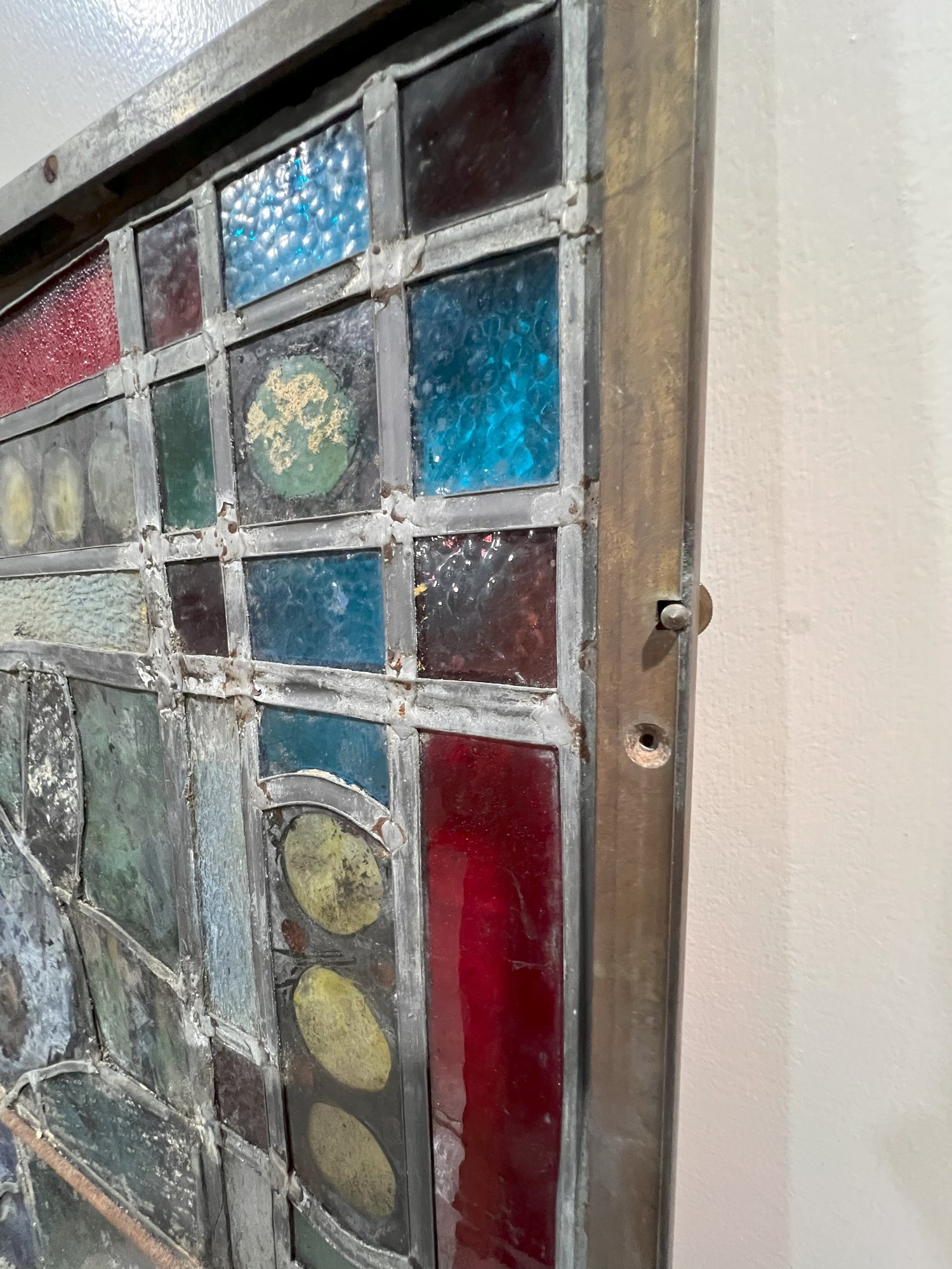 Antique NYC Very LARGE FANTASTIC STAIN GLASS Window- 56" X 34.5" #17409 ...