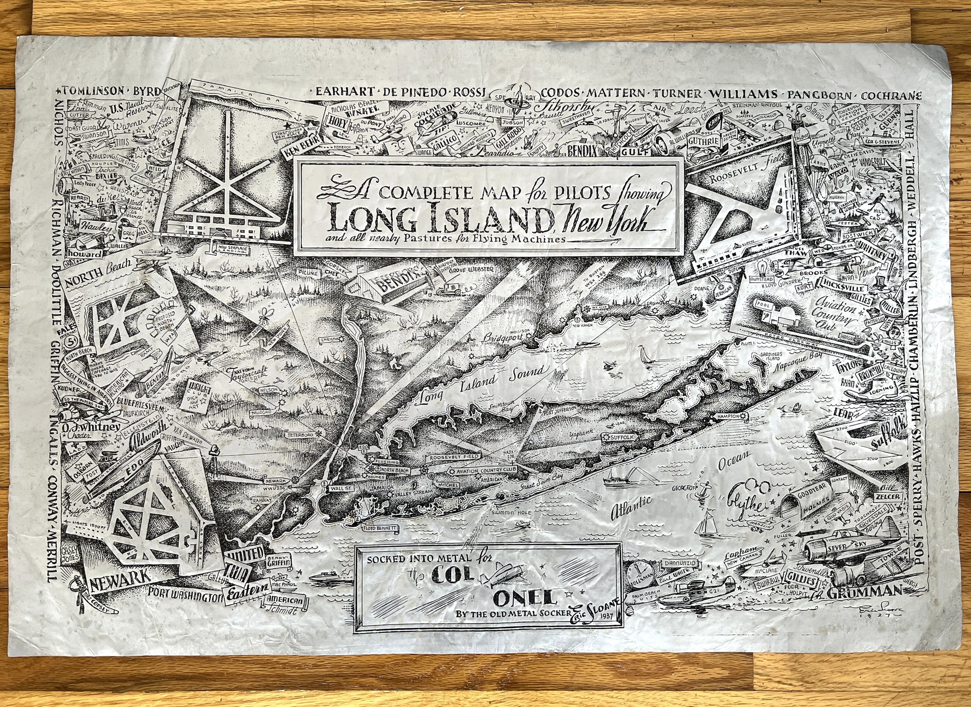 Eric Sloane's Long Island AIrfields Foil Map, 1937 Few Remain ...