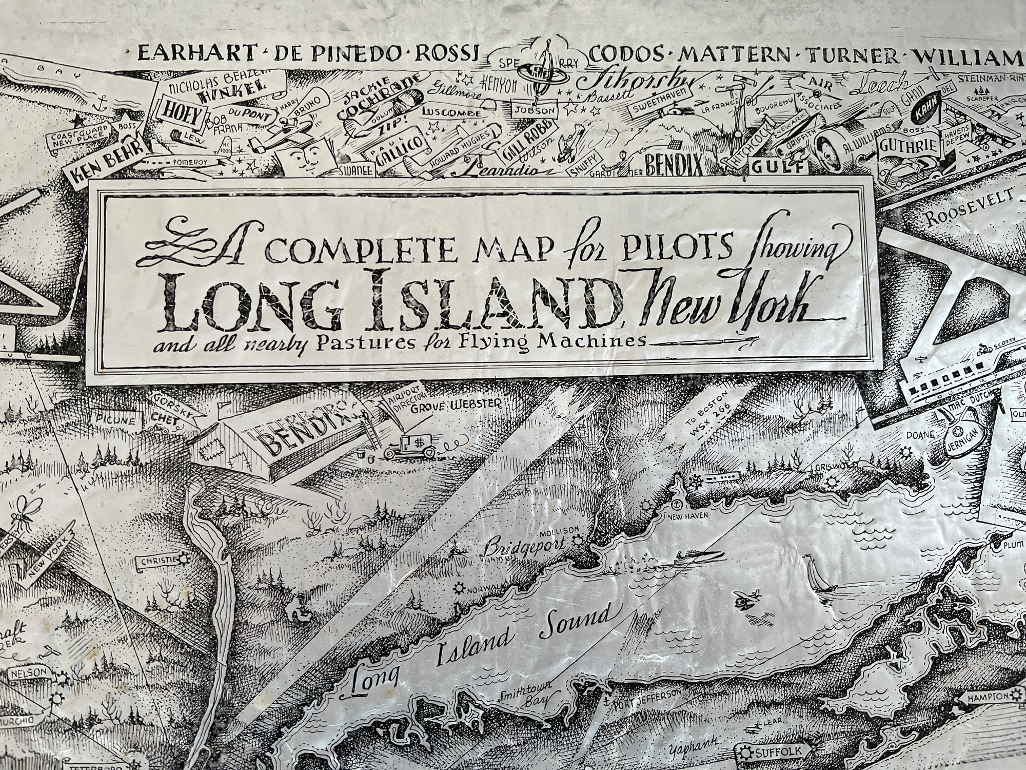 Eric Sloane's Long Island AIrfields Foil Map, 1937 Few Remain ...