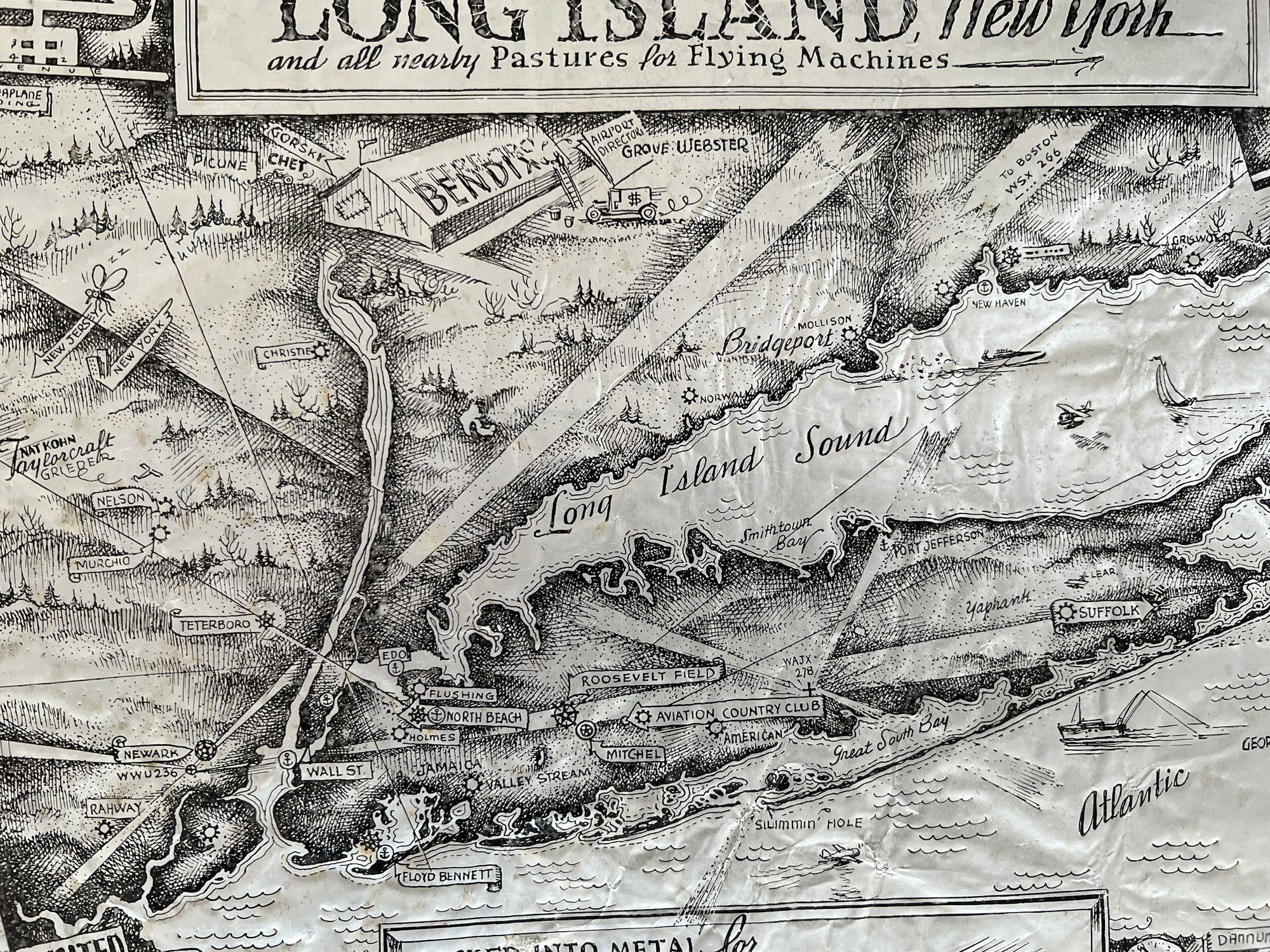 Eric Sloane's Long Island AIrfields Foil Map, 1937 Few Remain ...