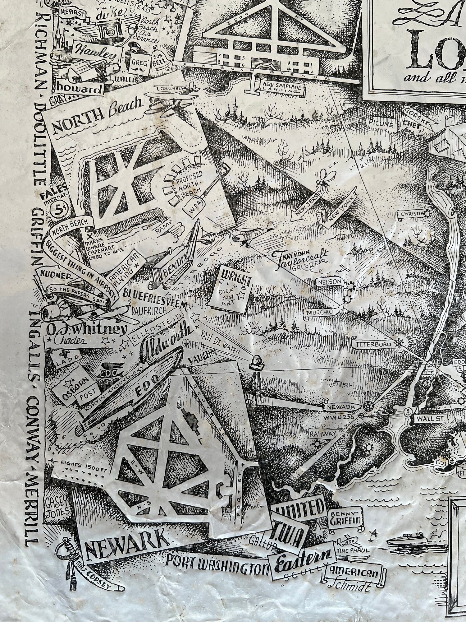 Eric Sloane's Long Island AIrfields Foil Map, 1937 Few Remain ...