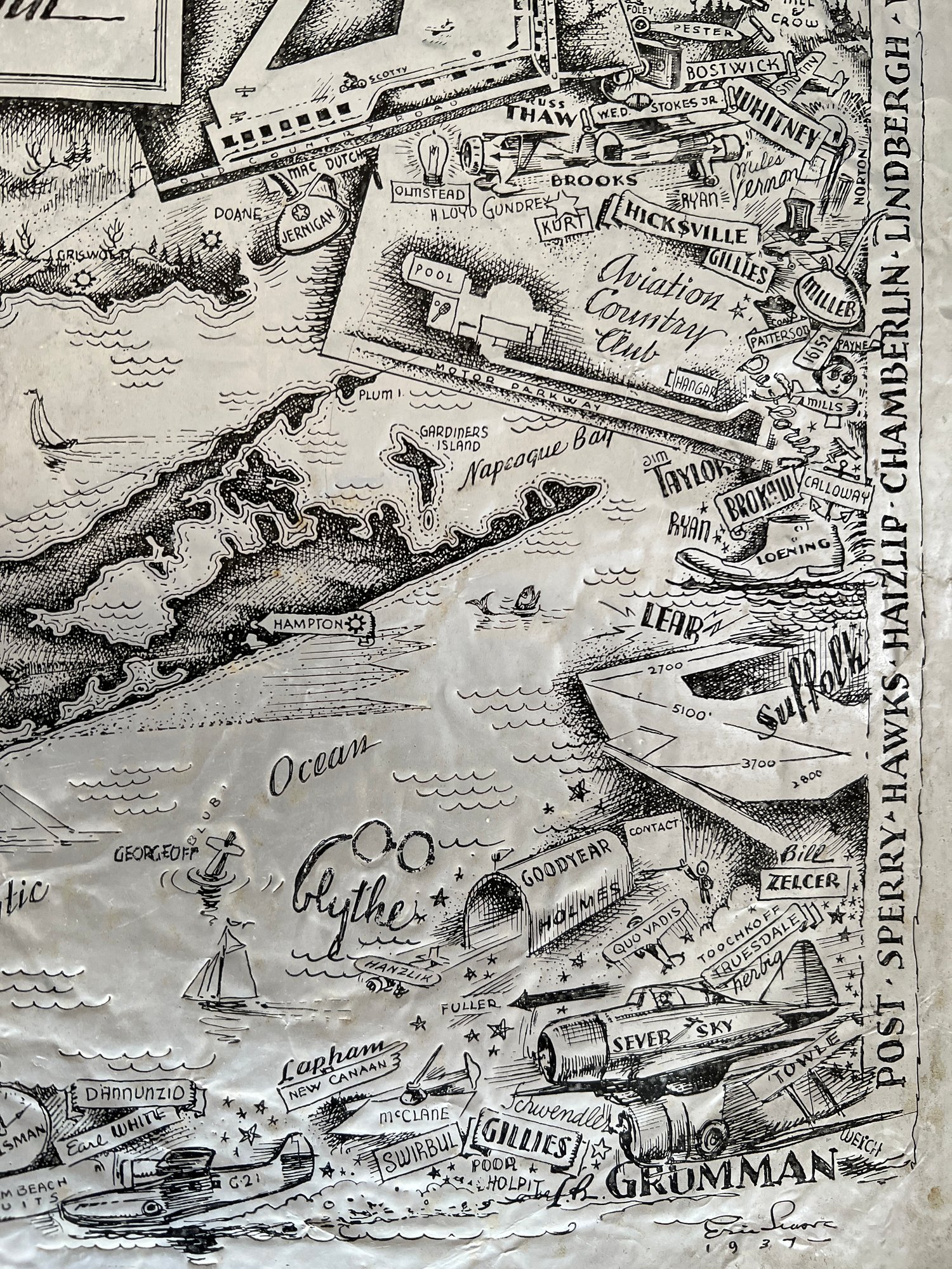Eric Sloane's Long Island AIrfields Foil Map, 1937 Few Remain ...