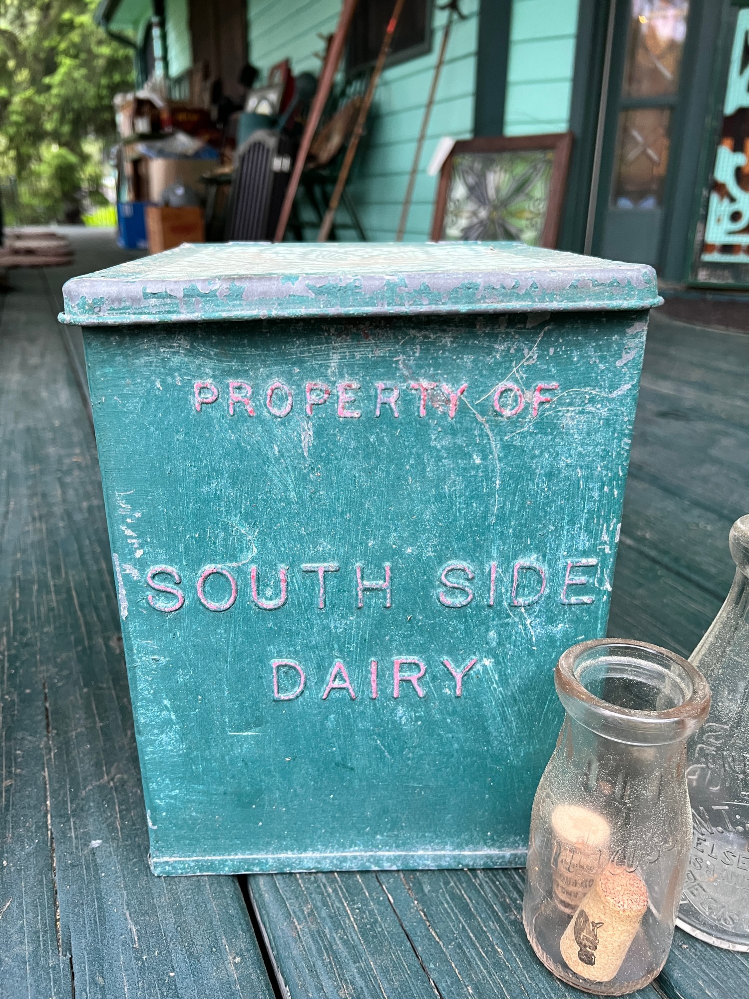 Fun Collection Of Vintage Milk Boxes, Bottles, Ice Tongs, Clothes Rack ...