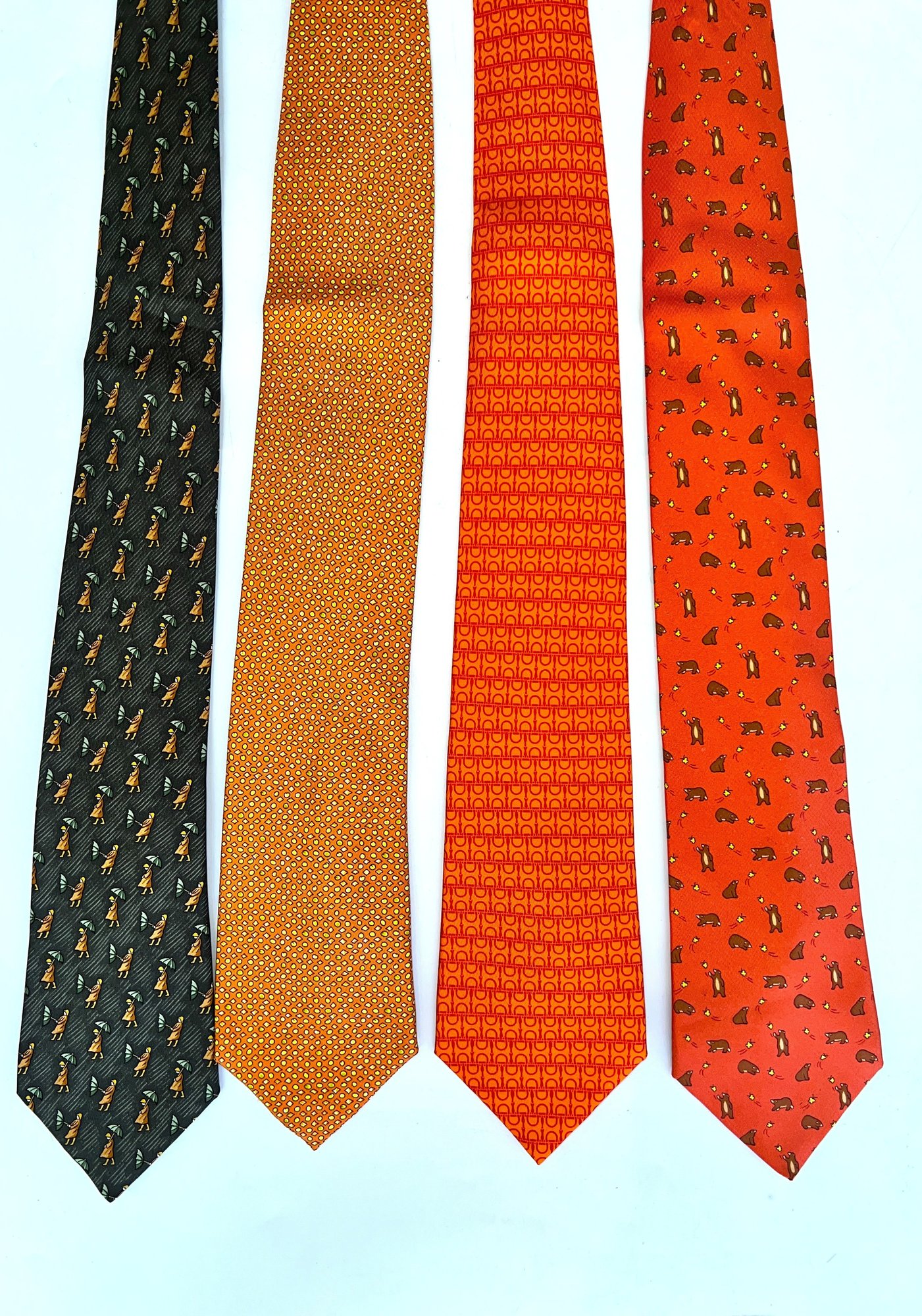 4 Vintage Authentic Hermes Pattern 100% Silk Tie Collection- Shippable ...