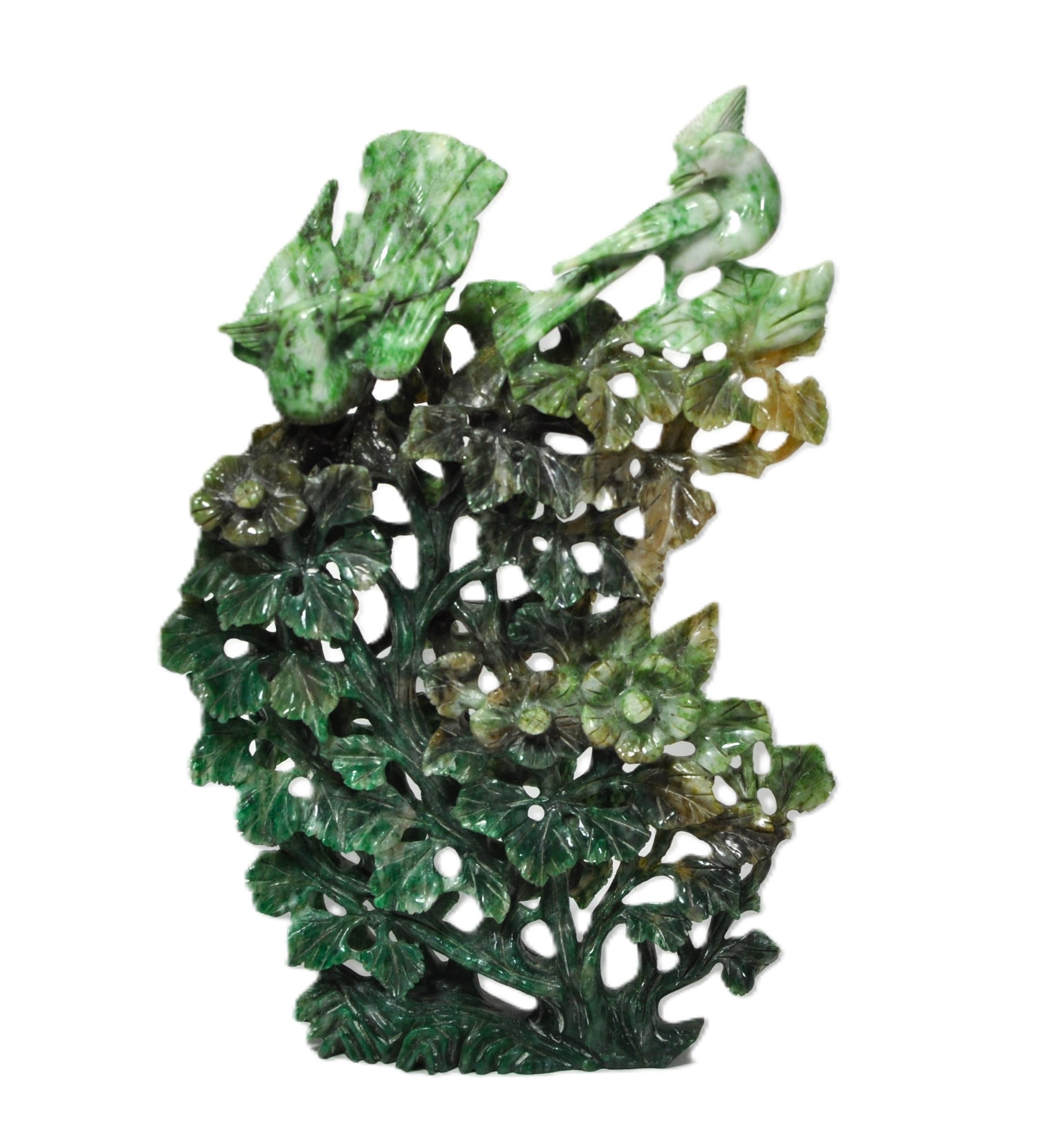 Vintage Chinese Green Jade Carving Birds In Flowering Tree Statue #2257 ...