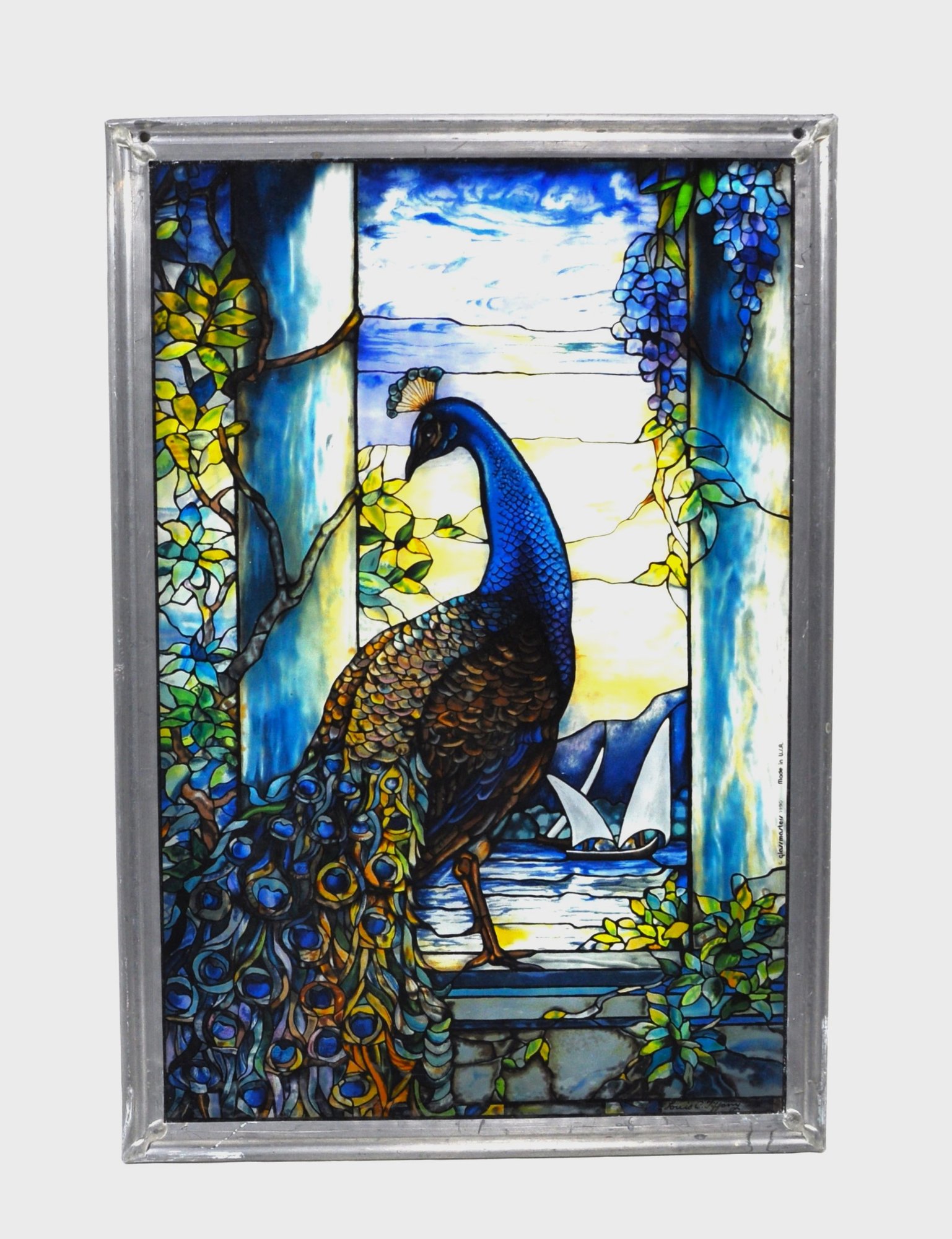 Louis C. Tiffany Glassmasters Peacock Glass Hanging Panel Suncatcher ...