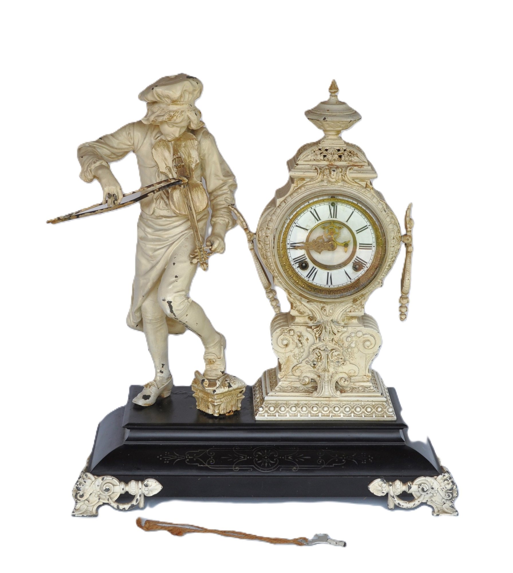 Large Antique 1880's Ansonia Cast Metal Figural Mantel Clock Violinist ...