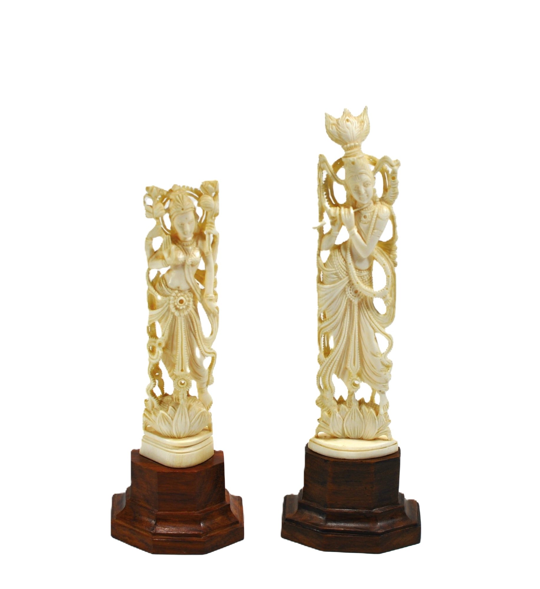 Pair Antique Asian Carved Ivory Statues Of Goddess #2541 | Auctionninja.com