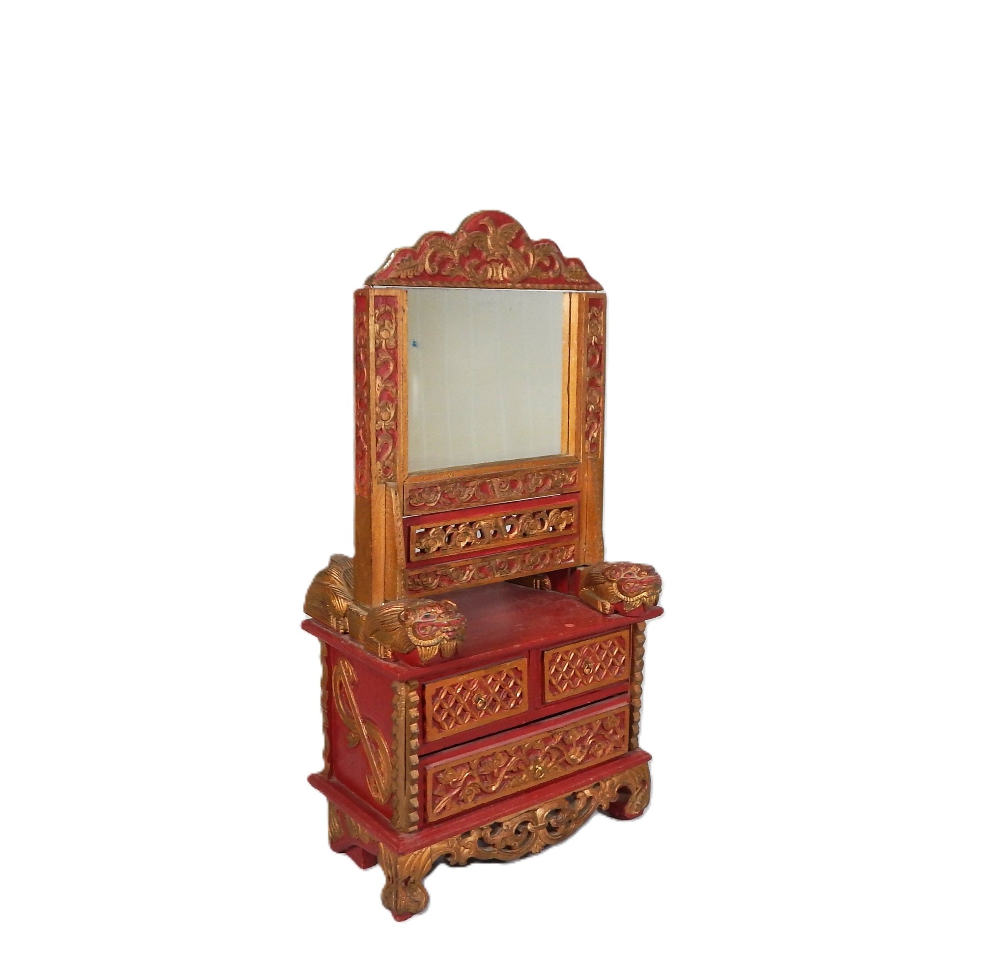 Antique Asian Mirror Hand Carved Dragons Dresser Vanity Set #25555 ...