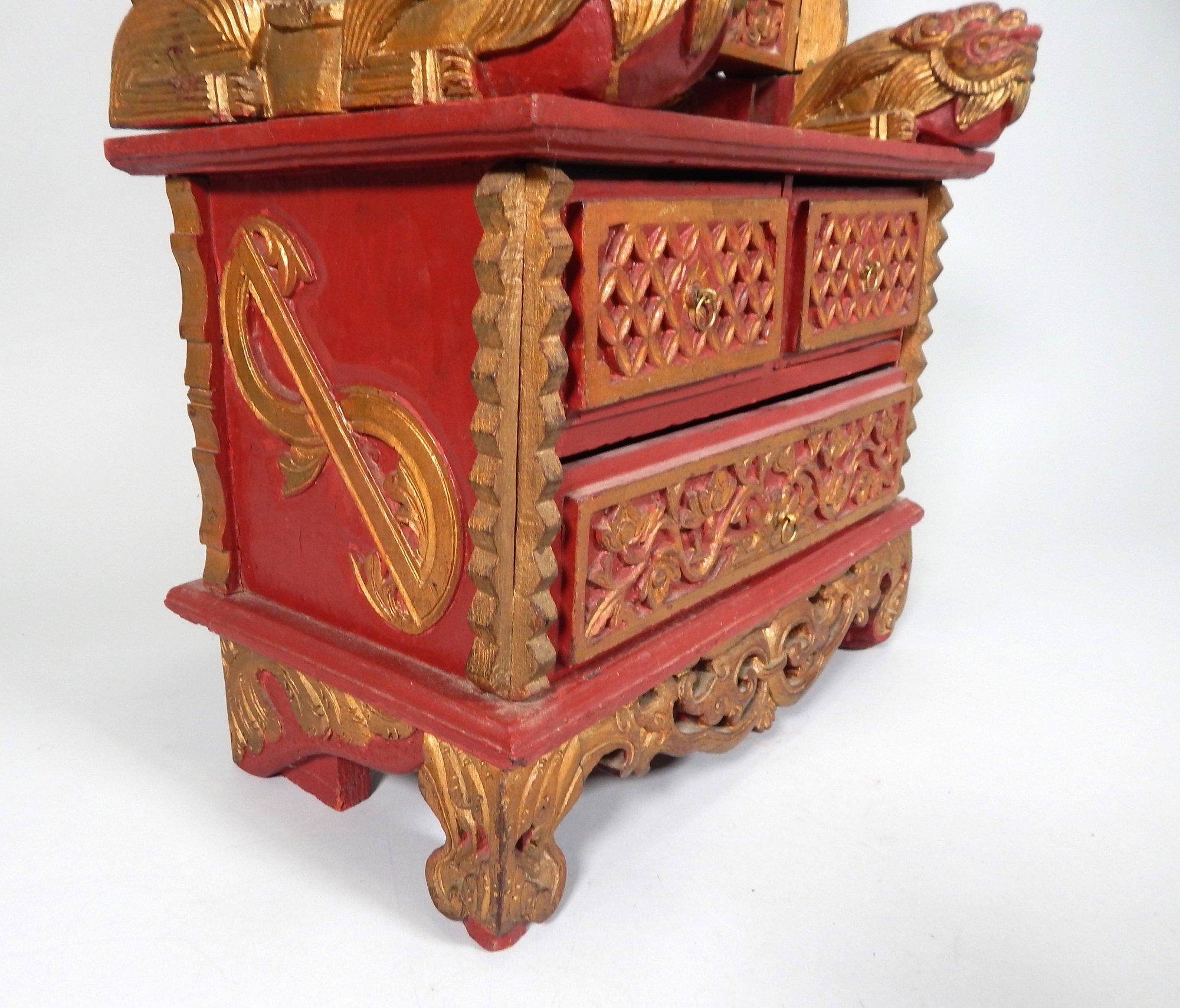 Antique Asian Mirror Hand Carved Dragons Dresser Vanity Set #25555 ...