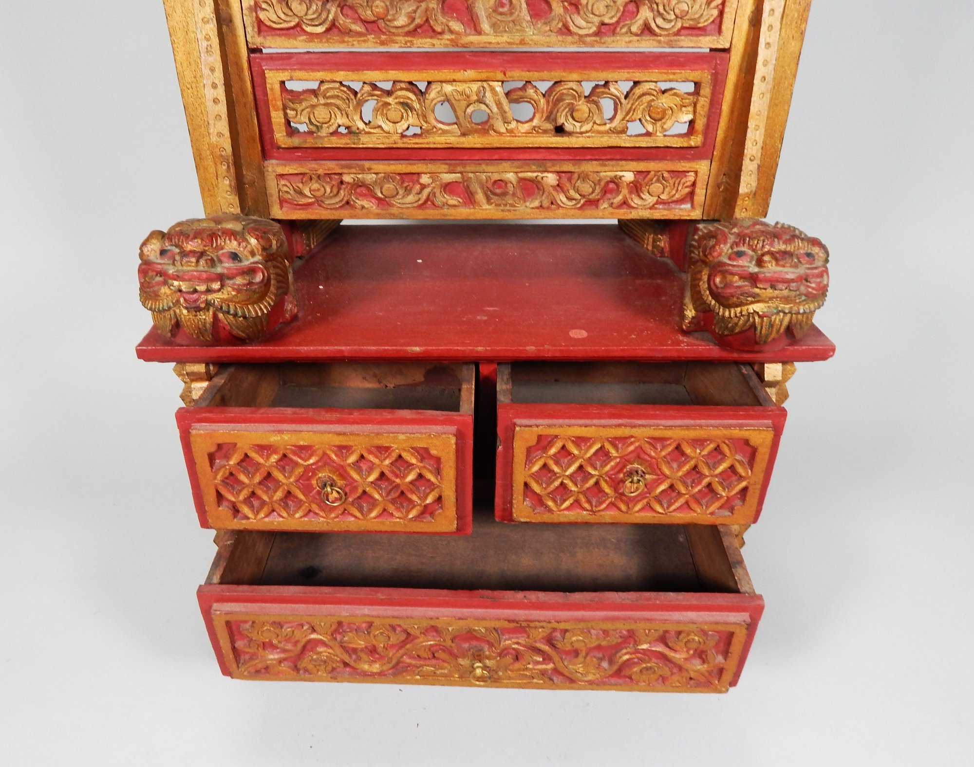 Antique Asian Mirror Hand Carved Dragons Dresser Vanity Set #25555 ...