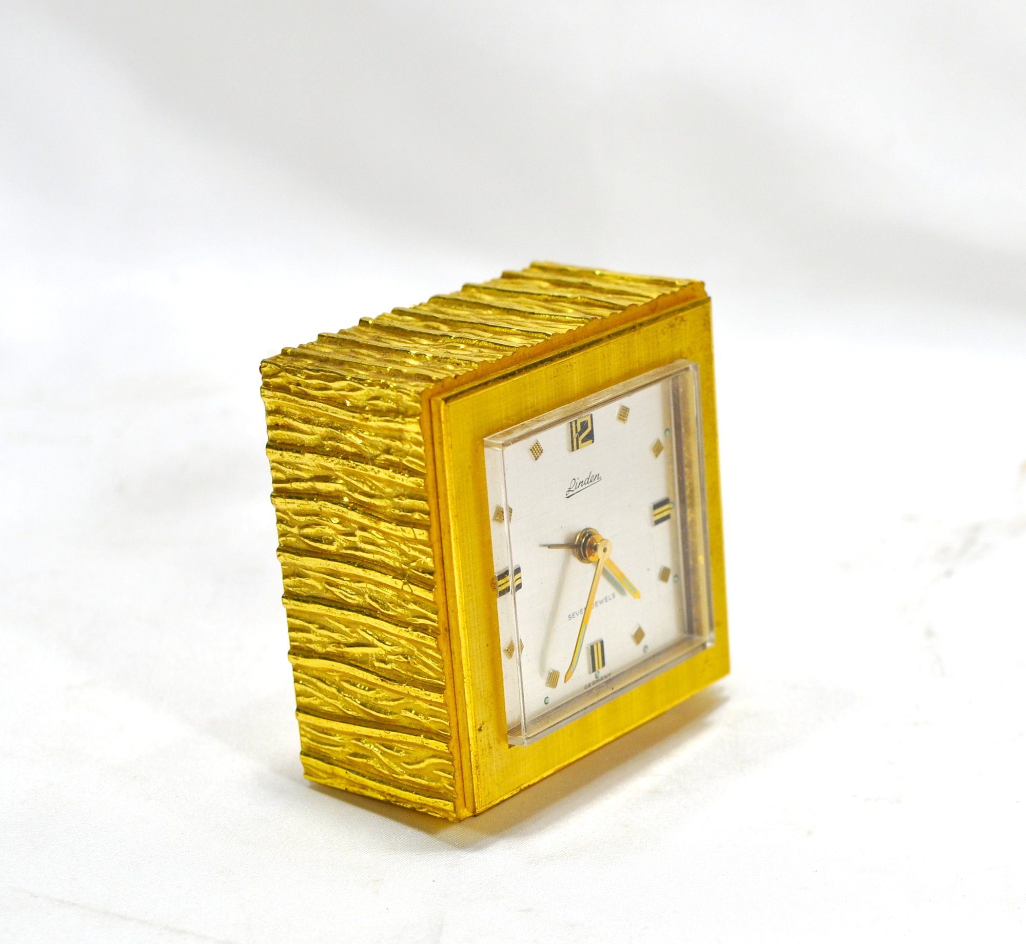 Mid-60s Linden (Germany) BRUTALIST Gilt-Brass Desk Alarm Clock #22608 ...
