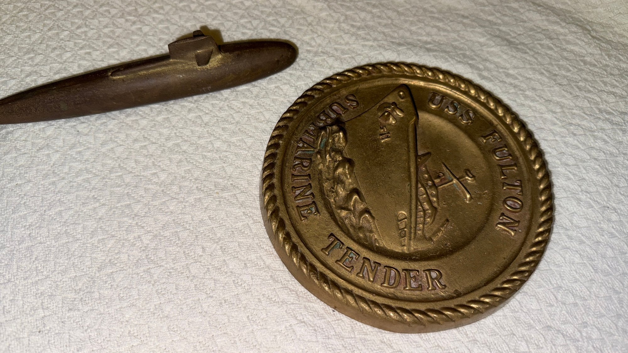 USS Fulton Submarine Tender Plaque, Brass Submarine And Brass Scrap ...