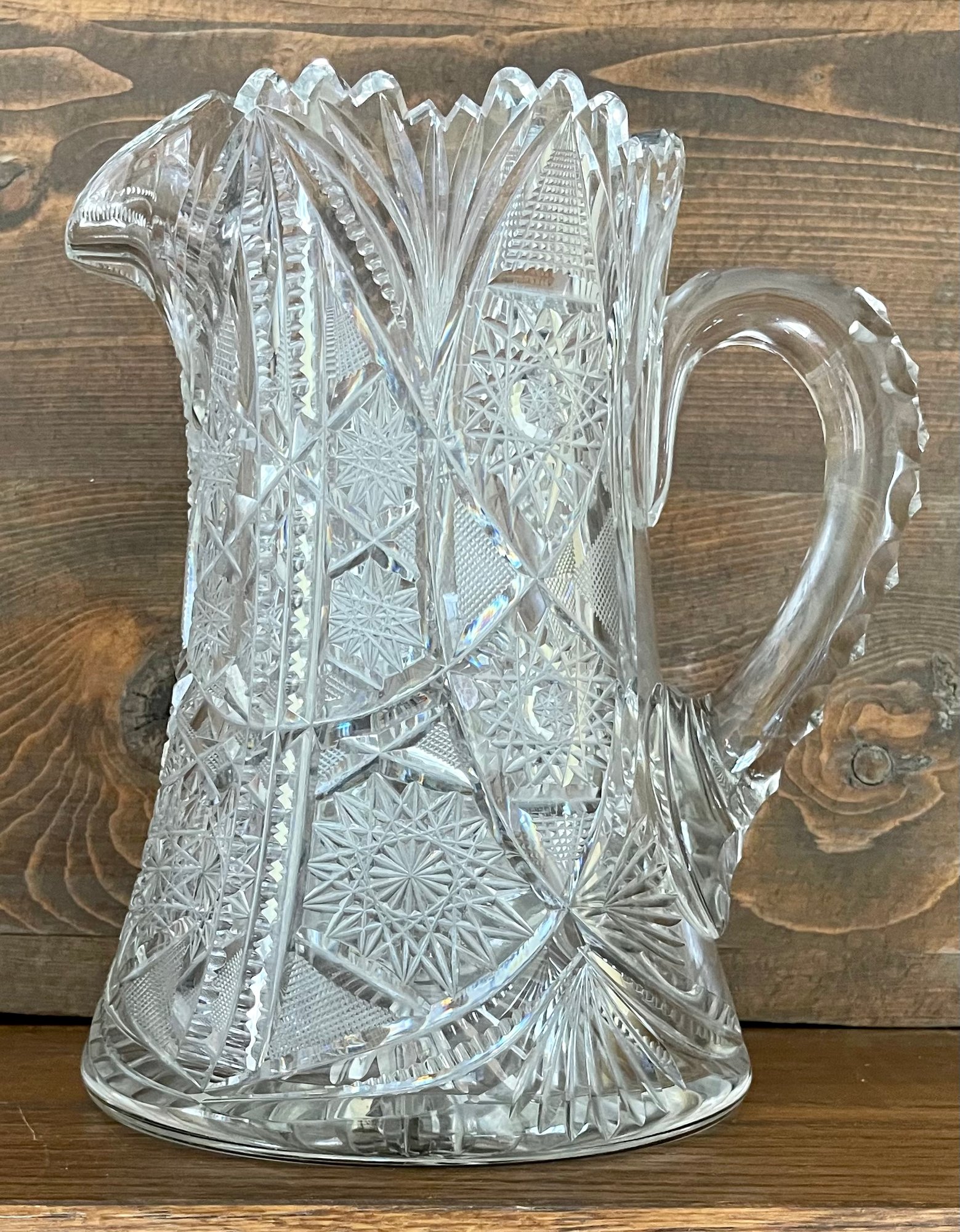 Large Libby Cut Crystal Starburst Pattern Handled Pitcher #23668 ...