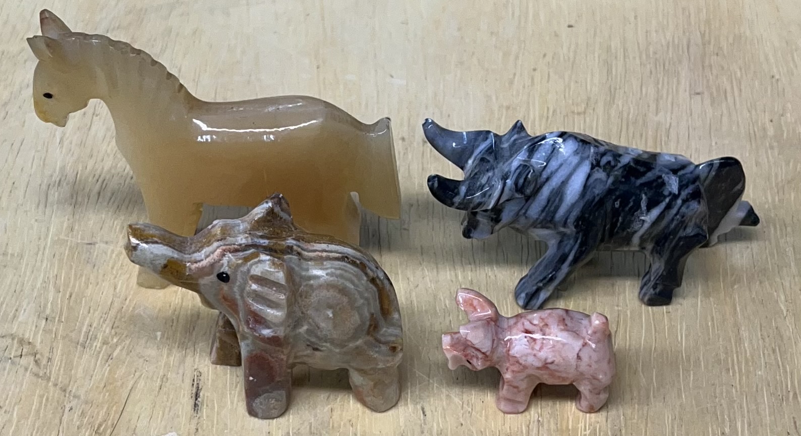 (4) Small Carved Stone Animals - Elephant, Pig, Bull, And Horse #44855 ...