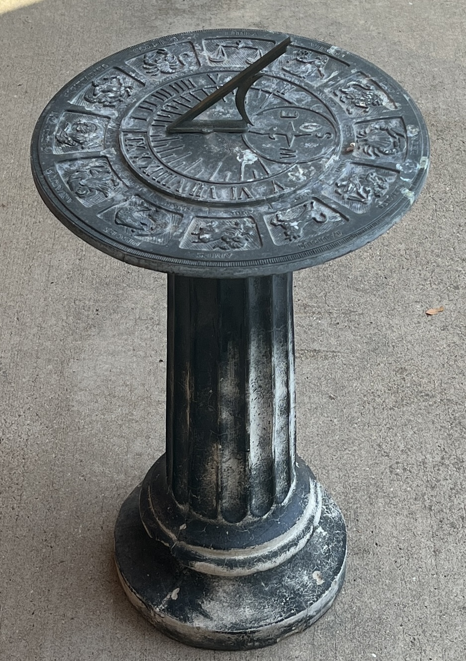 Vintage Heavy Metal Sun Dial With Concrete Base #43500 | Auctionninja.com