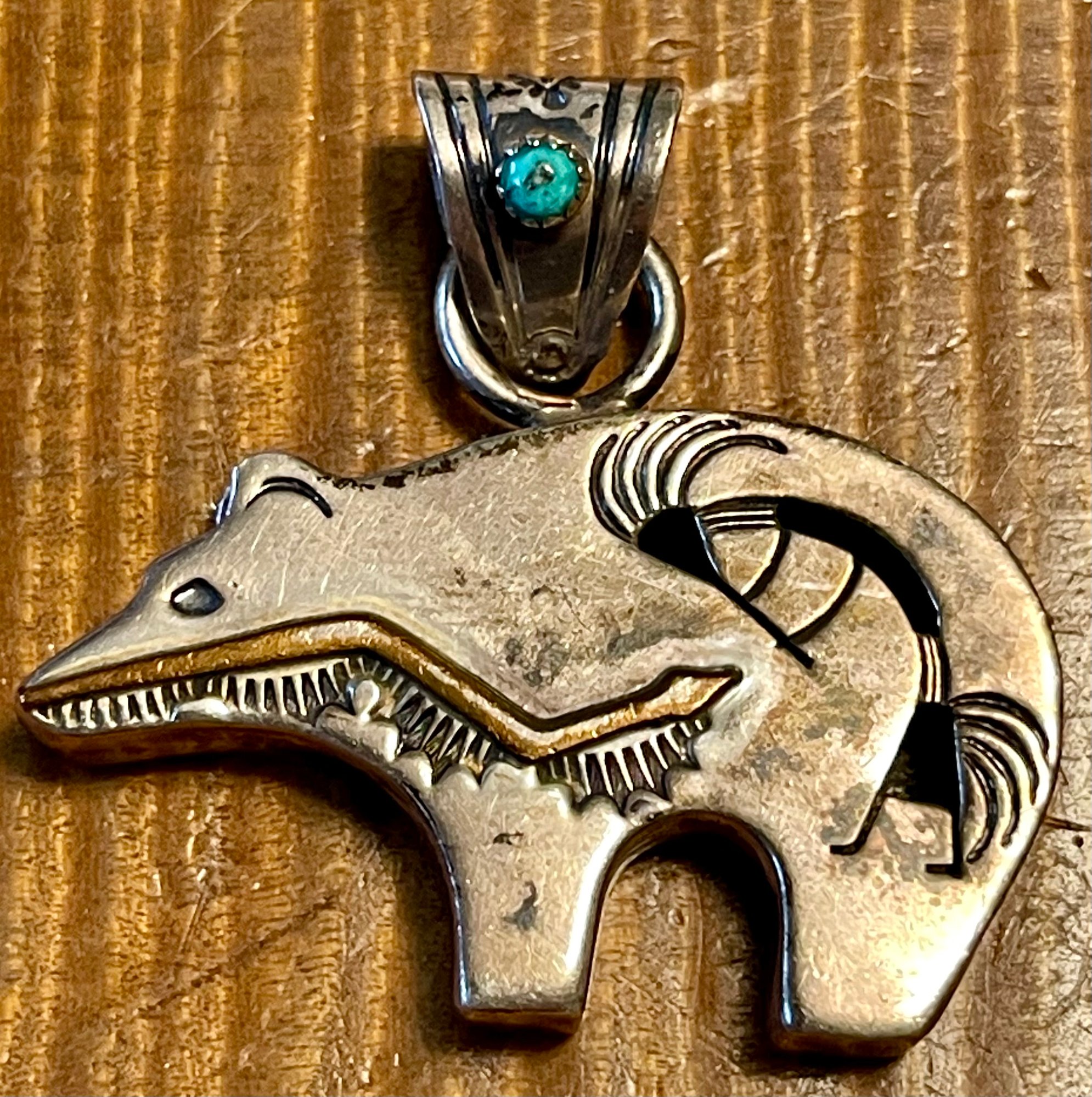 Cecil Perry Navajo Stamped Bear With Turquoise Pendant - Total Weight ...