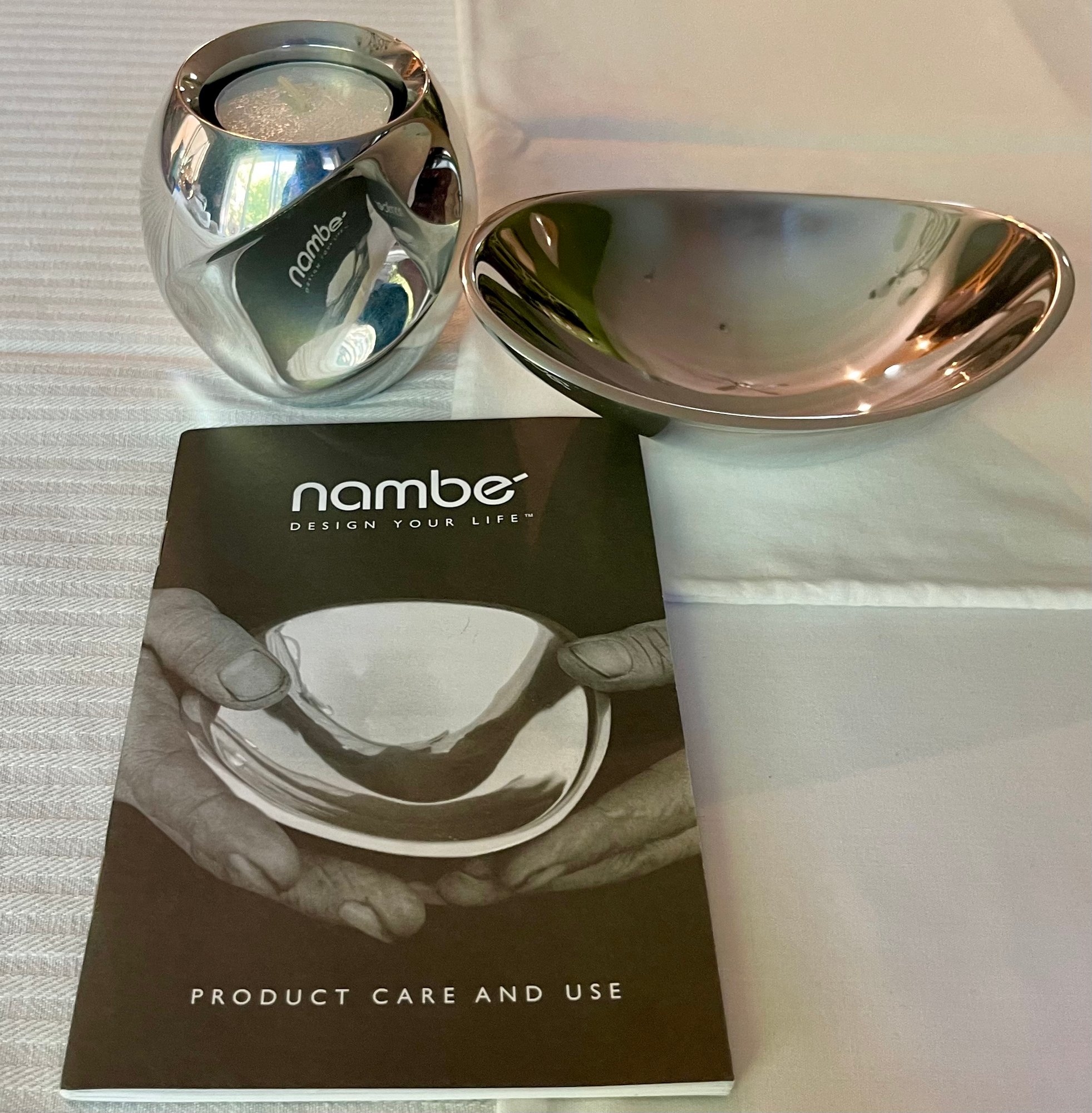 Nambe Oval Butterfly Bowl No. 573 And A Nambe Tea Light Holder With ...