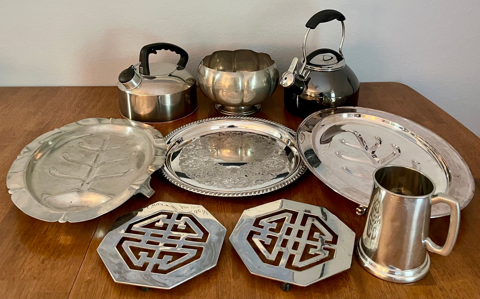 Vintage Pewter And Silver Plate - Crescent, Rice, Tea Pots, Tray #41027 ...