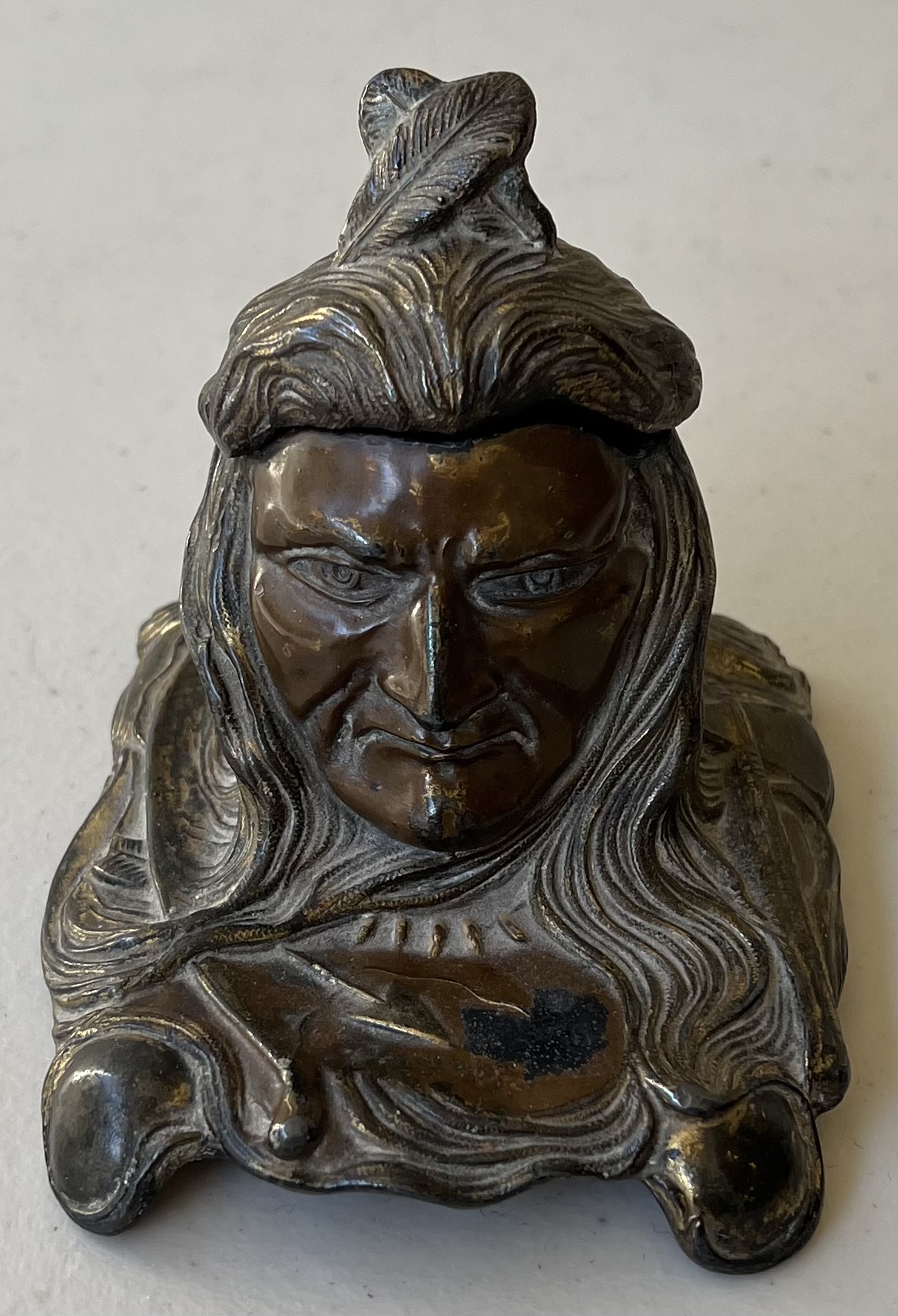 Vintage Indian Head Cast Bronze Metal Ink Well With Glass Insert #45622 ...