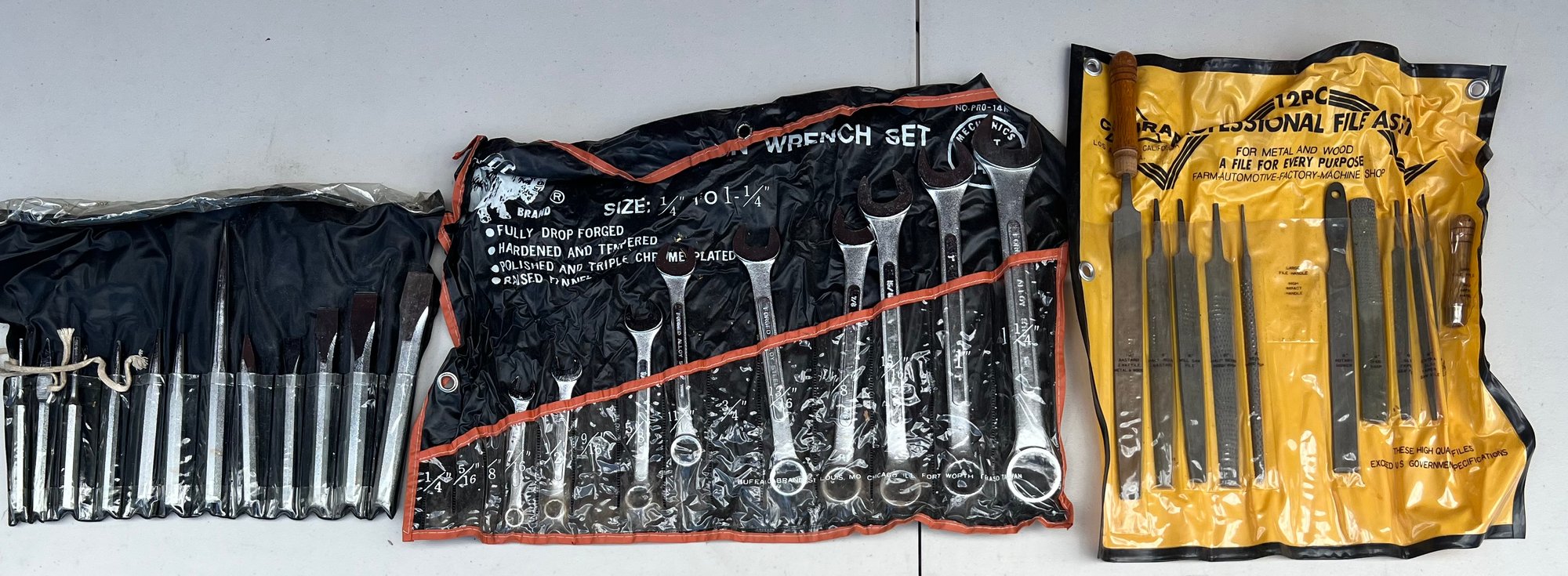 (3) Tool Sets - Buffalo Combination Wrenches, Cobra Files, And Central ...