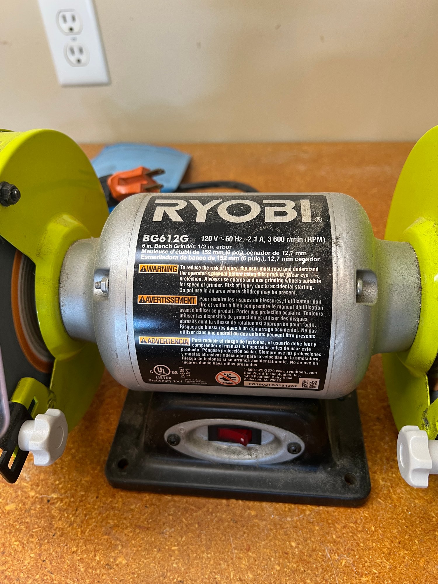 Ryobi 6" Corded Bench Grinder Model BG612G With Manual #44588 ...