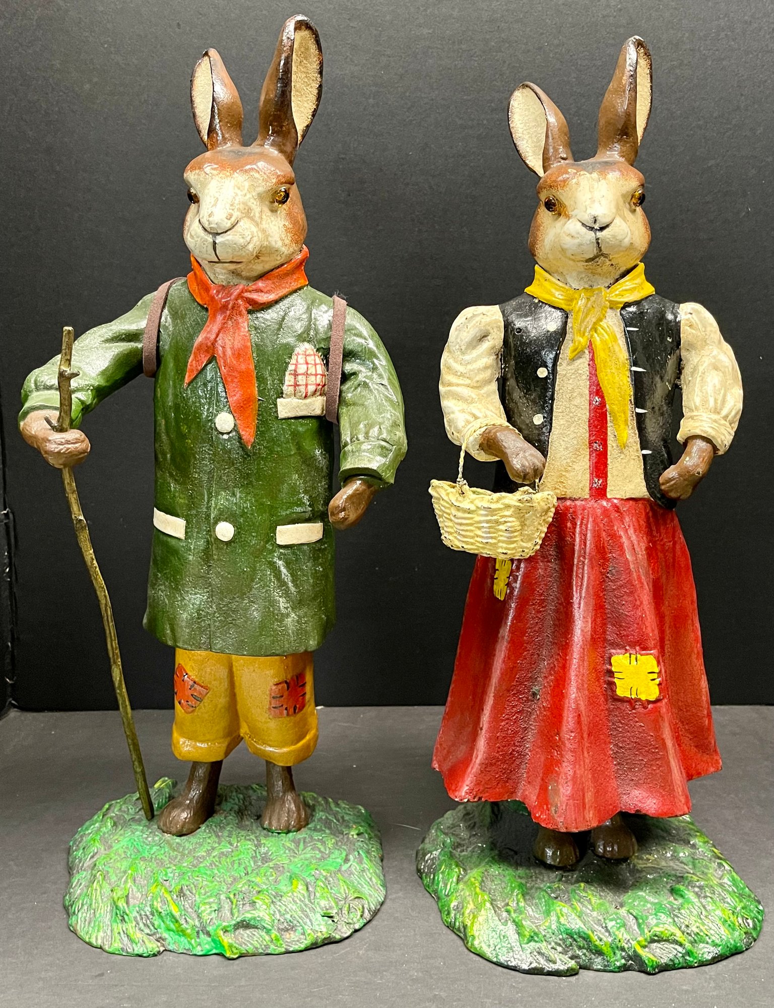 Pair Of Vintage Hand Painted Cast Iron 19" Hares Rabbits #34060 ...