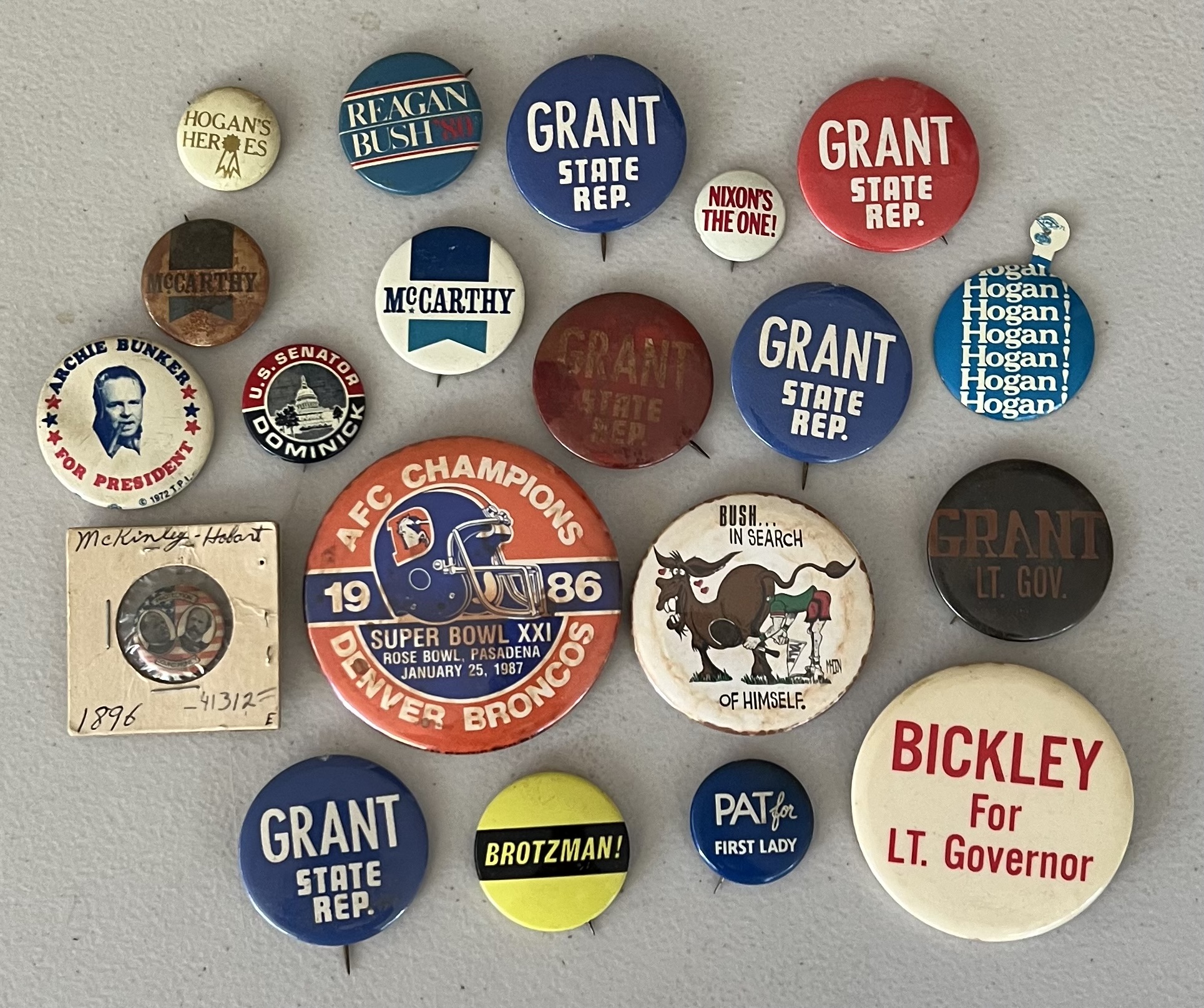 Vintage Political Pin Lot - 1896 MCkinnley, Grant Hogan, Reagan, And ...