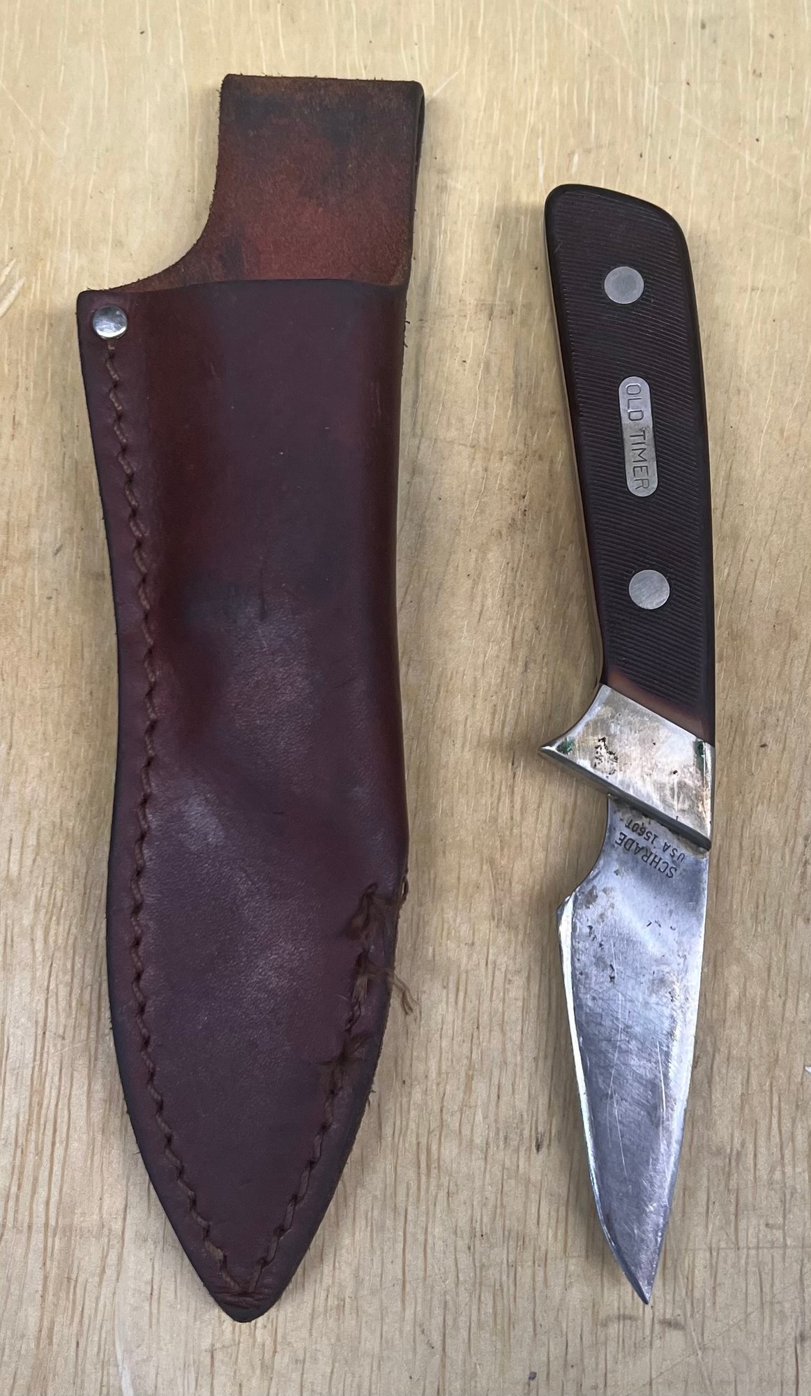 Vintage Schrade 1560T Old Timer Fixed Blade Knife With Leather Sheath ...