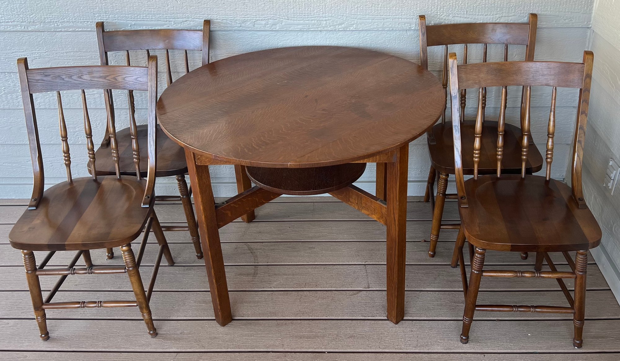 Antique Quarter Sawn 38 Inch Round Oak Table With Round Self Underneath ...