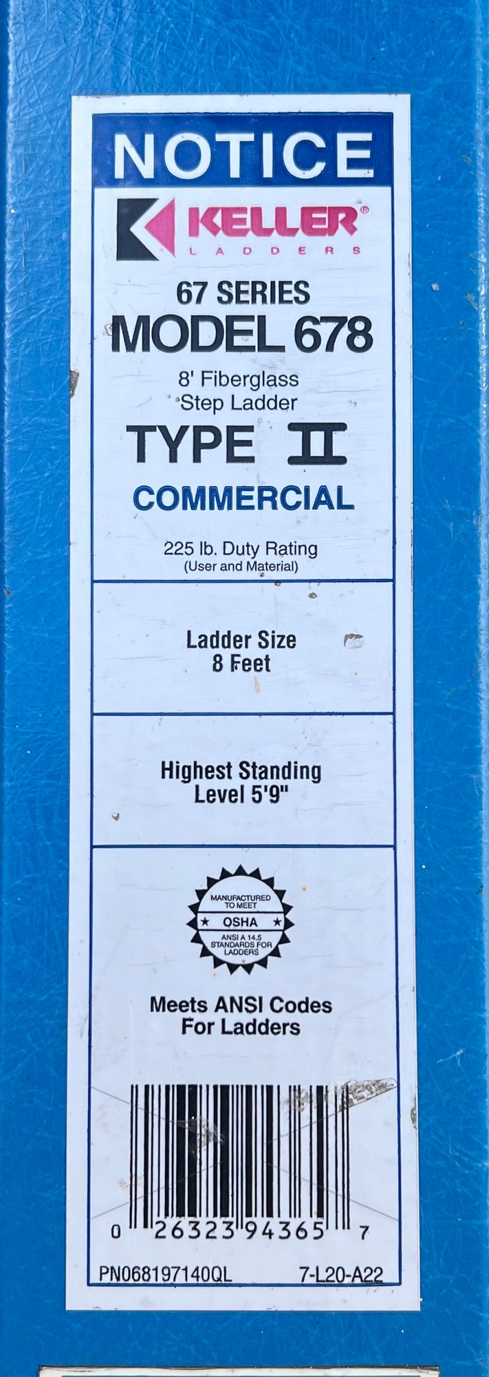 Keller Ladders 67 Series Model 678 8 Foot 225 Pound Fiberglass Ladder ...