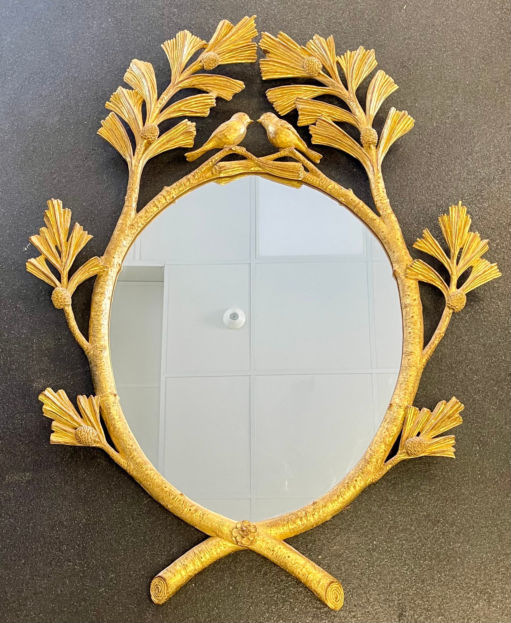 Vintage Chickadees In Pine Boughs Wood 32" X 41" Antique Signed Gold ...