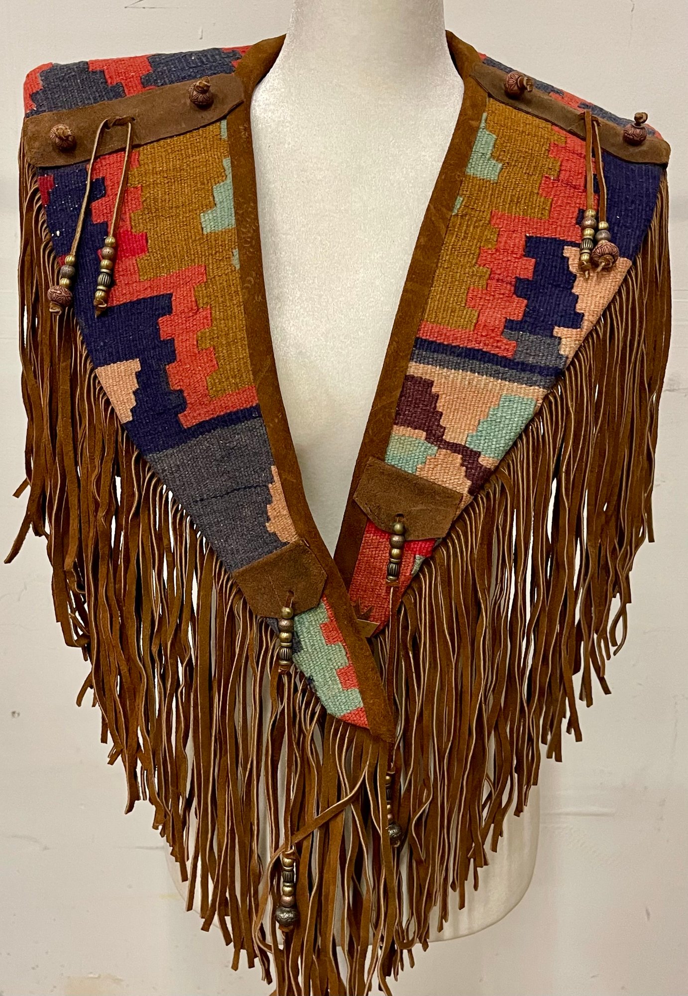 S. Hyde For Signature Rugs Dallas Texas Leather Fringe Vest With Woven ...