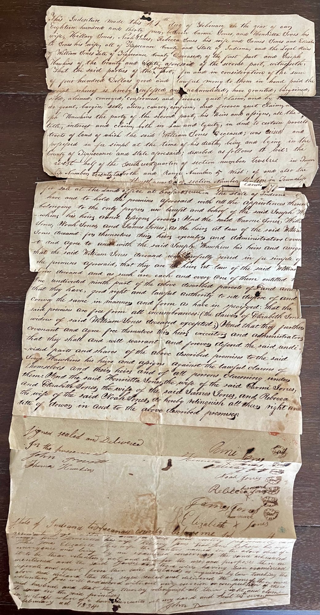 1834 Historical Indenture Document Hand Written Pen & Ink Land Document ...
