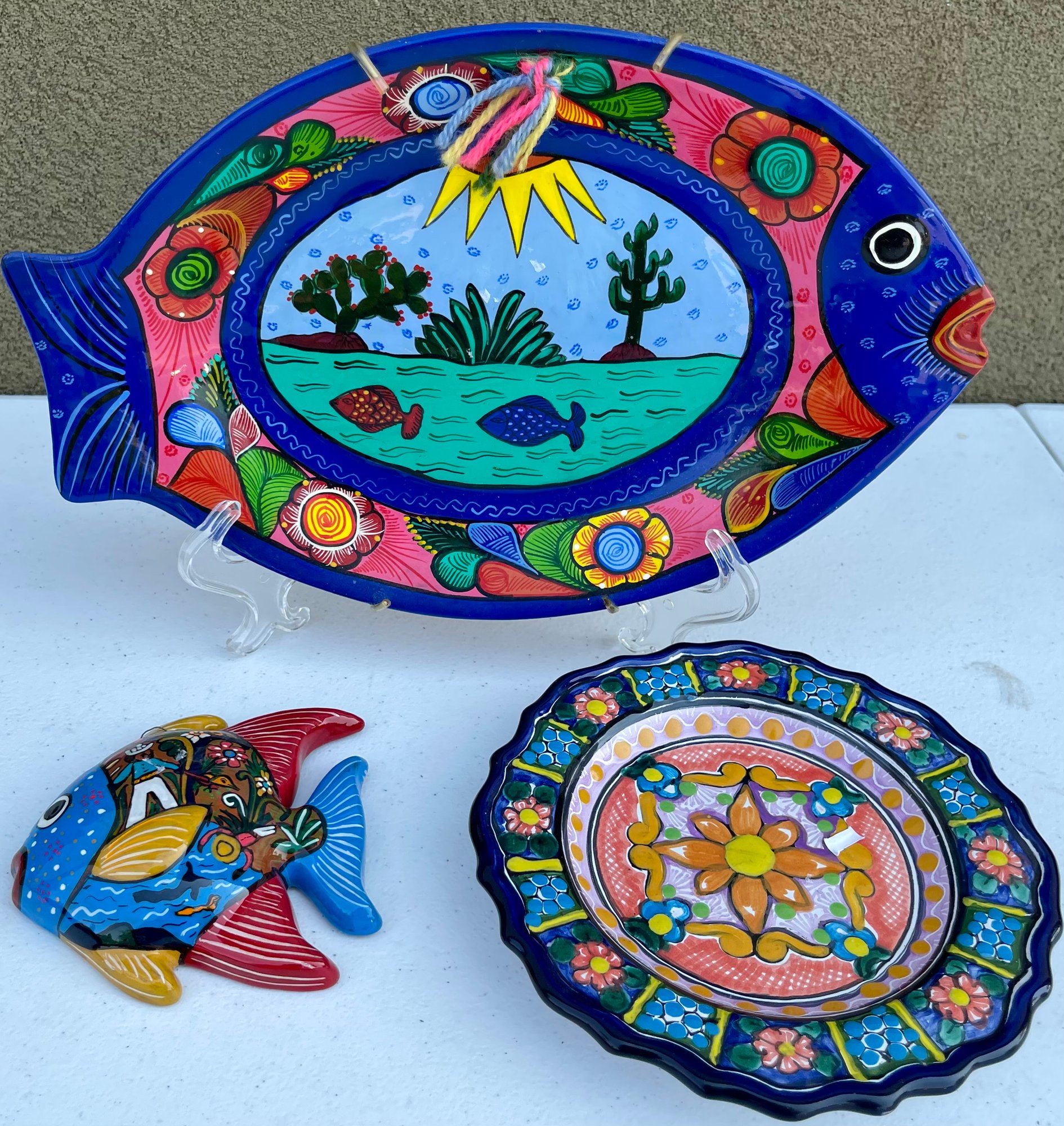 (3) Mexico Talavera Pottery - Manuela De La Rosa, Fish Plate, And More ...