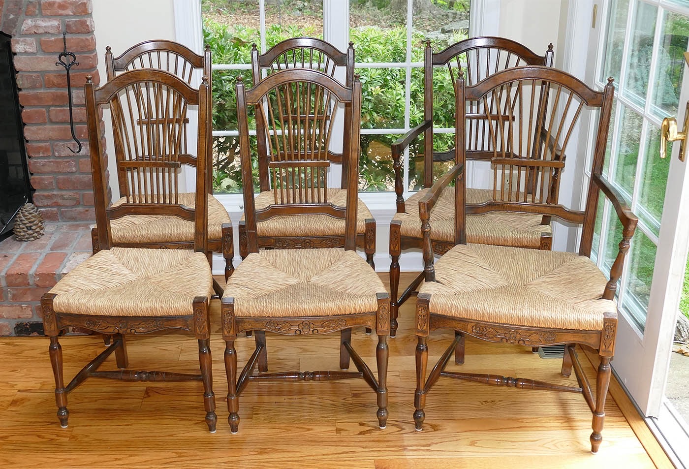 Six French Wheat Sheaf Back Chairs With Rush Seats 2 Arm, 4 Side #2809 ...