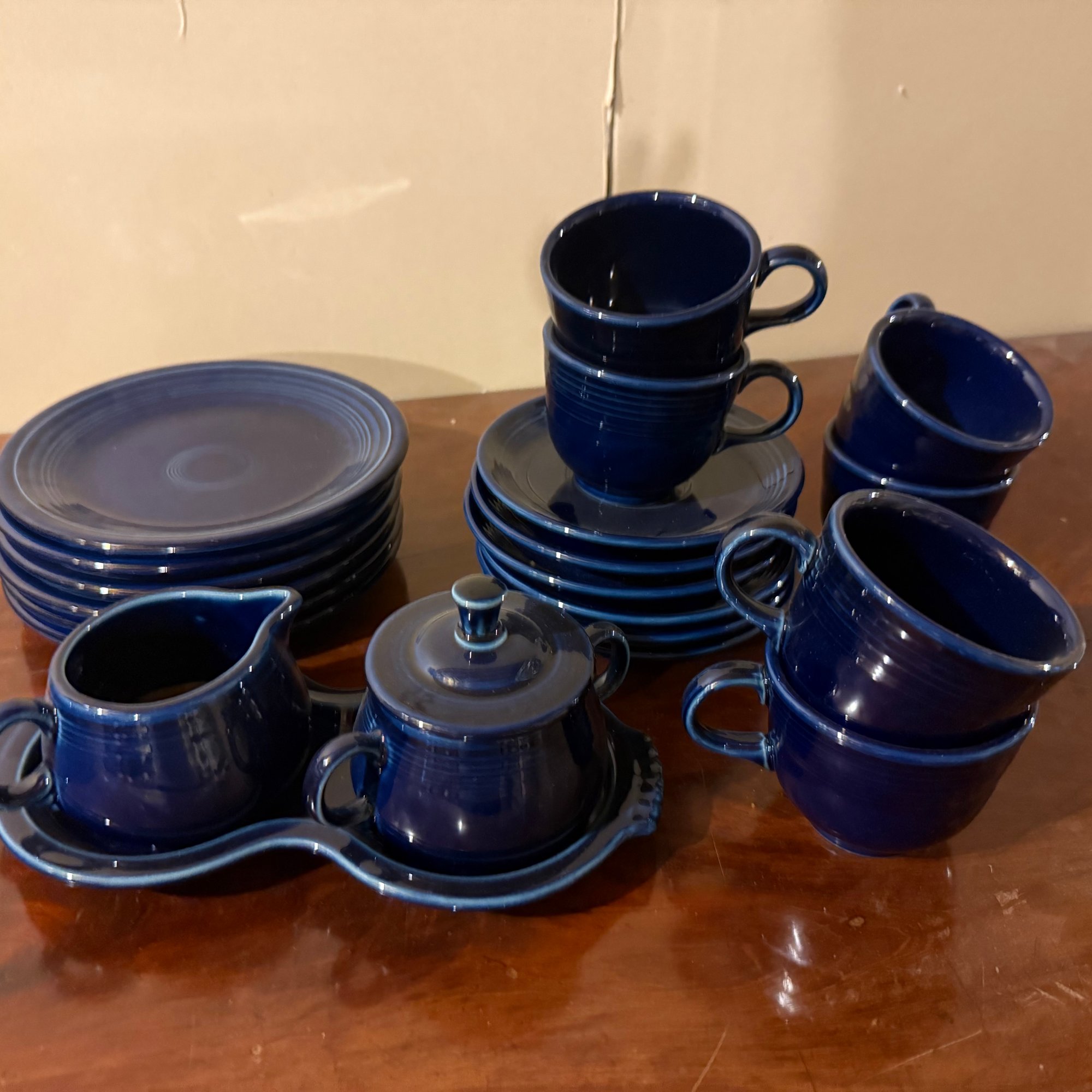 Blue Fiesta Tea Set, 5 Cups, Saucers Dessrrt Plates Milk And Sugar With ...