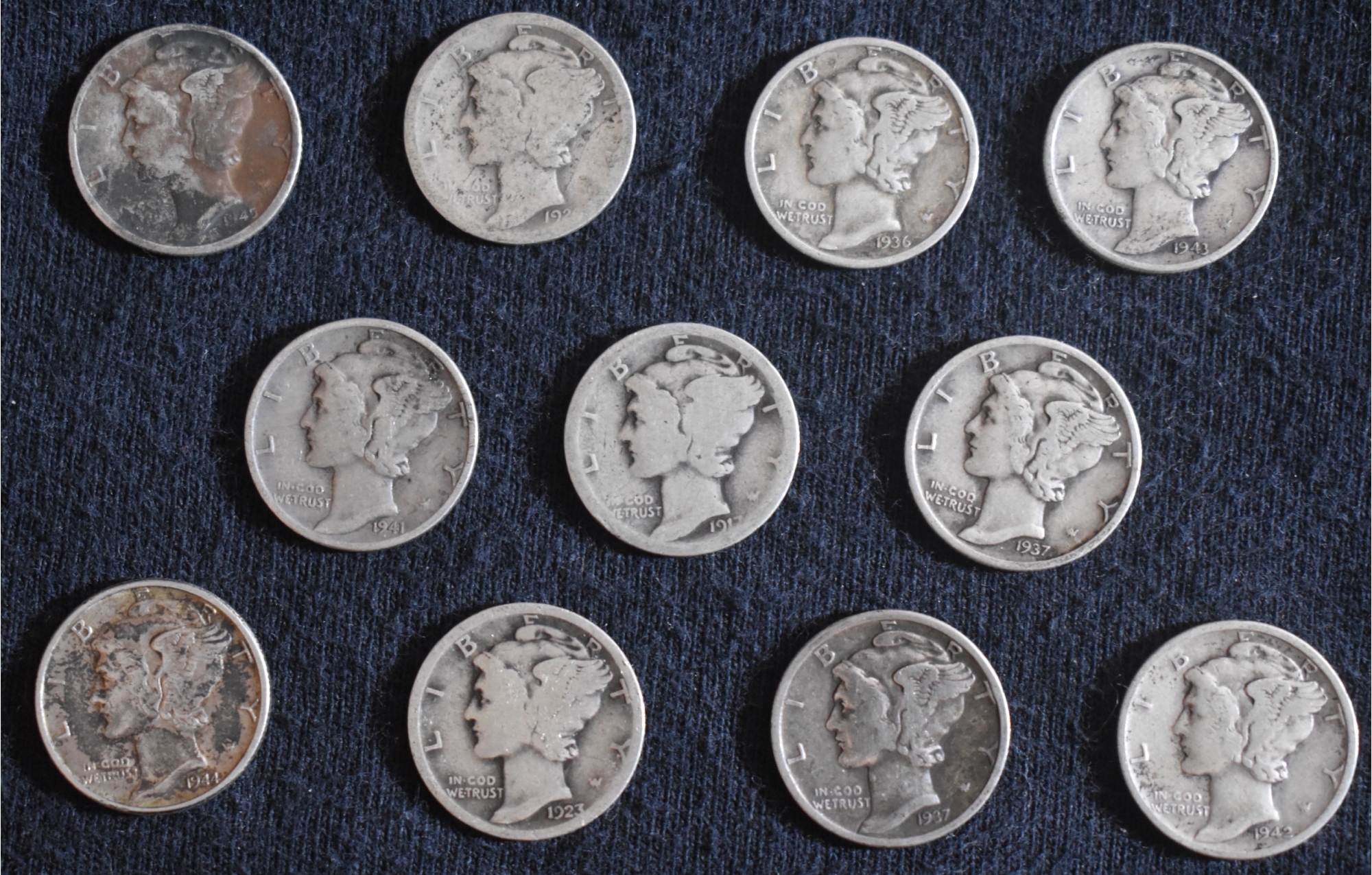 Lot Of 11 Mercury Silver Dimes (1916–1945) – 90% Silver #1348 ...