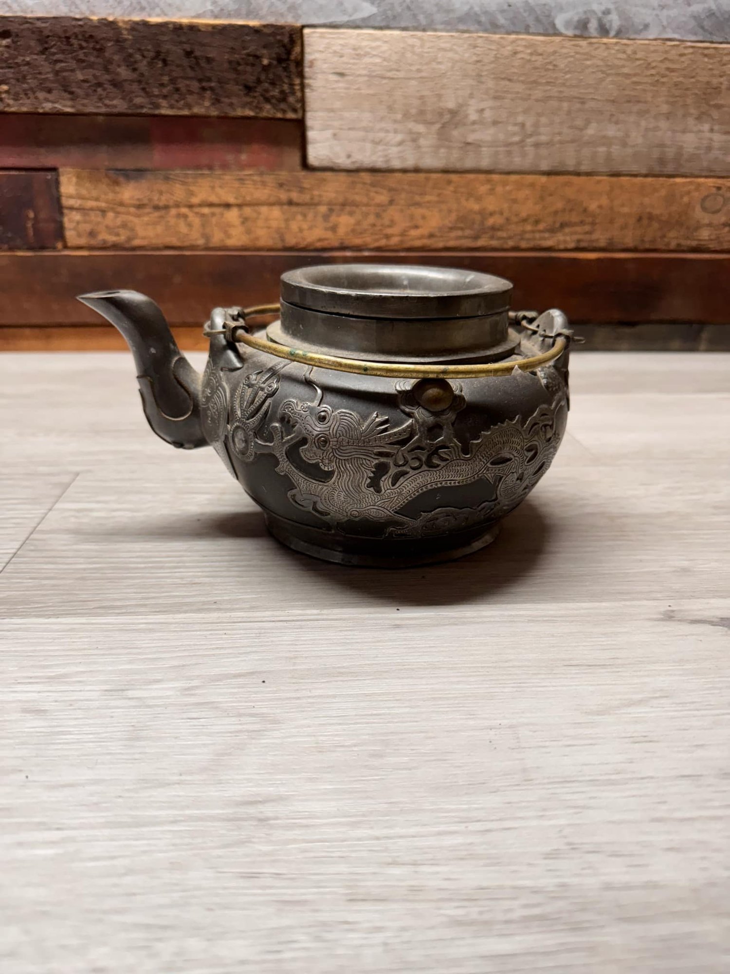 Antique Chinese Dragon Teapot Ceramic & Pewter Teapot A3 #30169 ...