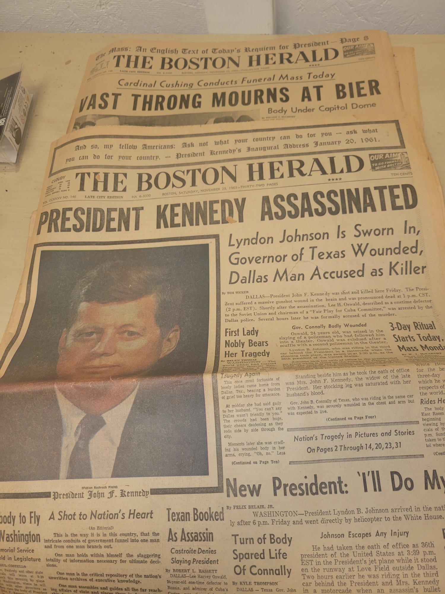 2 Boston Herald Newspapers On Kennedy Assassination Nov 23, 1963 And ...