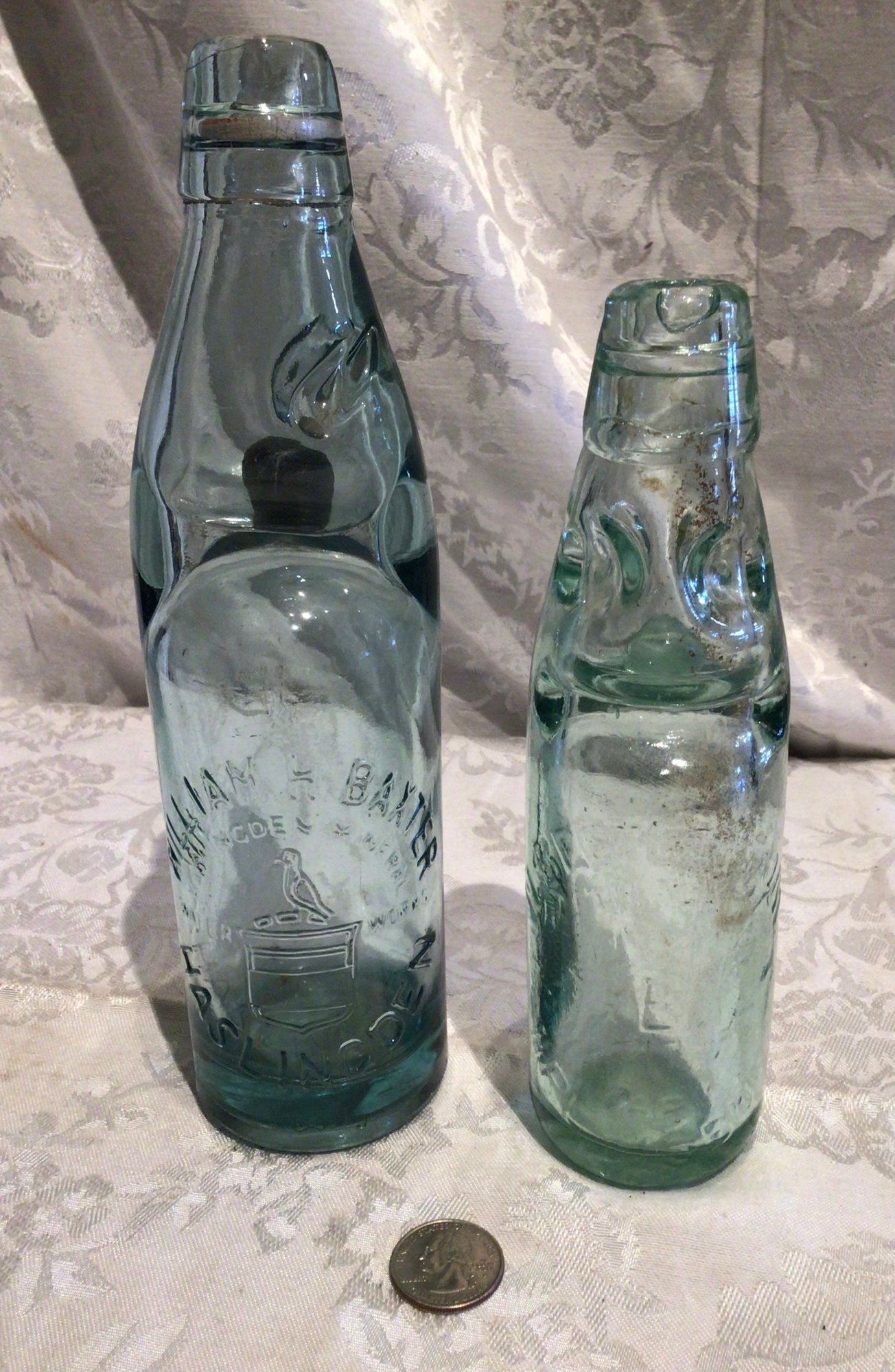 William H Baxter - Haslingden - Two Antique Glass Bottles With A Marble ...