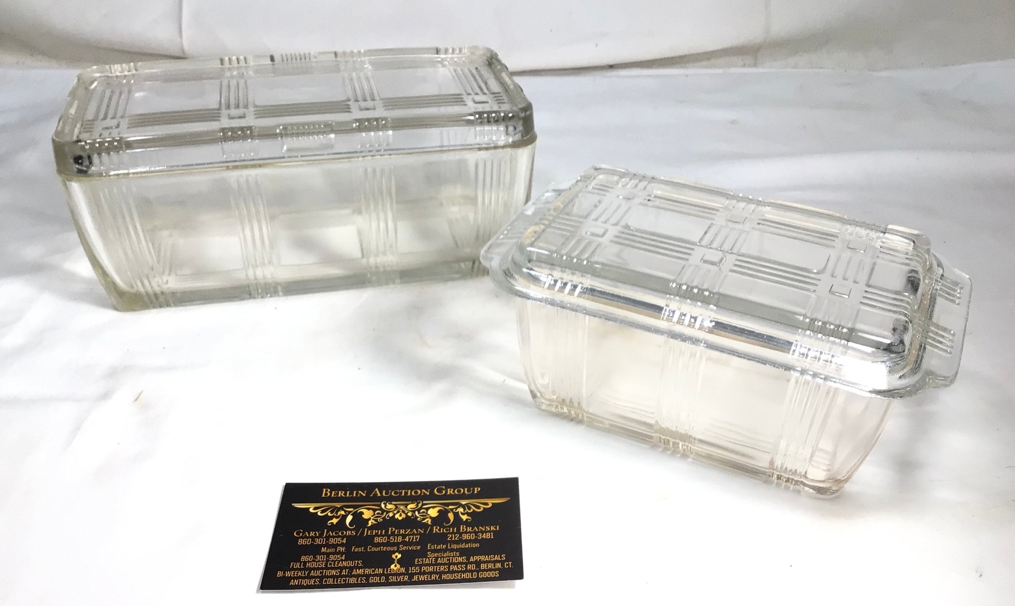 2 Vintage Hazel Atlas Glass Crisscross Covered Refrigerator Storage ...
