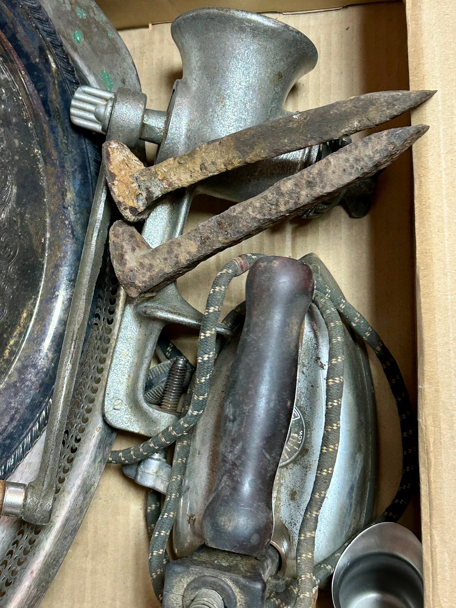 Small Lot Of Metal Items, Silver Plate, Iron, Grinder, Etc. #27253 ...