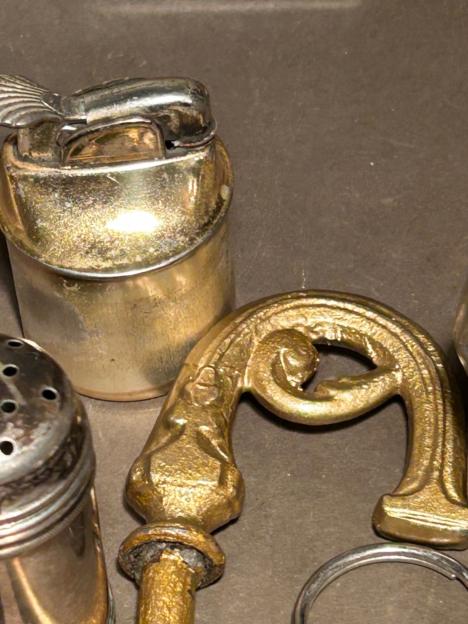 Neat Vintage Metal Lot, Key, Bottle Top Figure, Salt & Pepper Marked ...