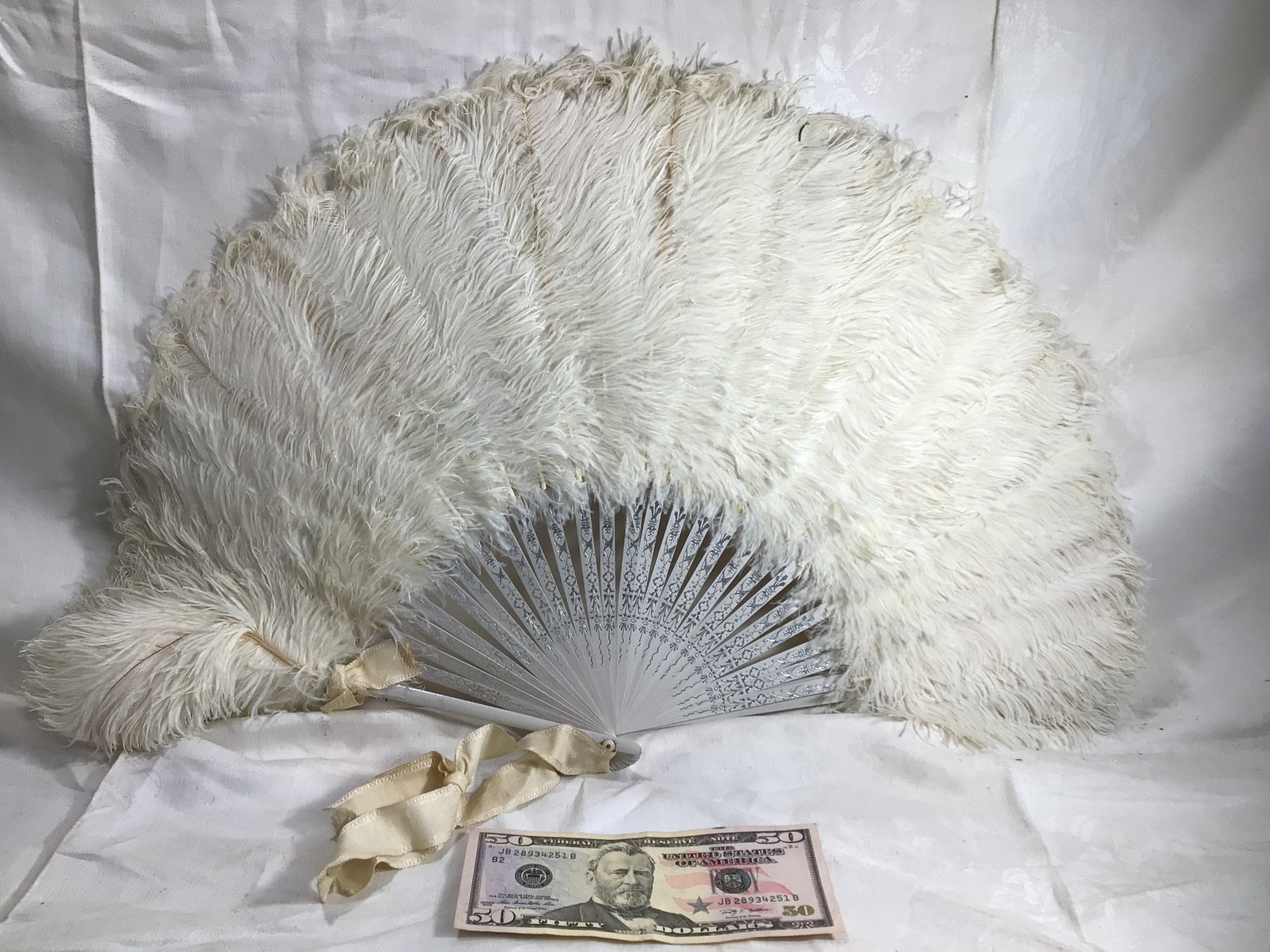 Antique White Feathers Fan, 1800s - 14 In Length - #B #21016 ...